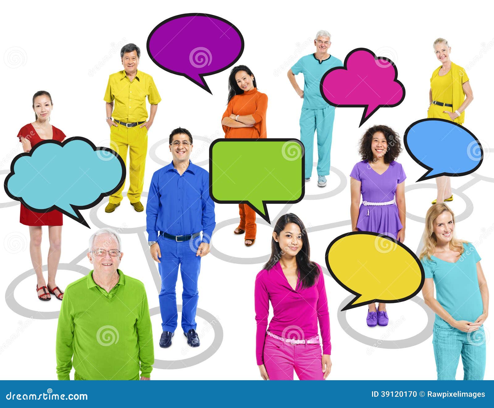 Colourful Multi-Ethnic People with Speech Bubbles Stock Photo - Image ...