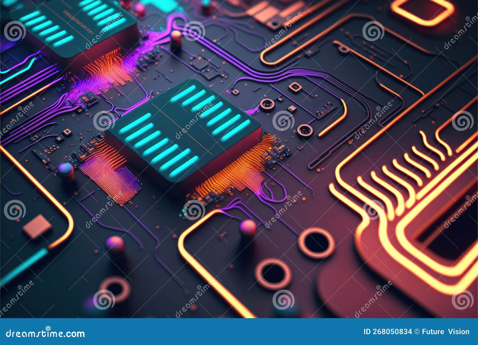 Colourful Neon Computer Chip on Black Background, Created Using ...