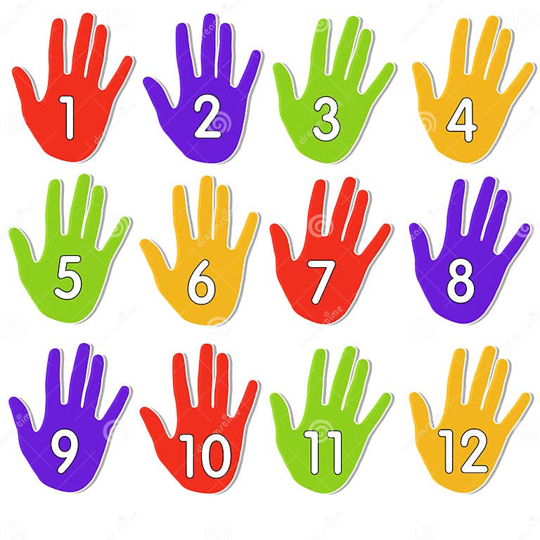 Colourful Numbered Hands stock illustration. Illustration of ...