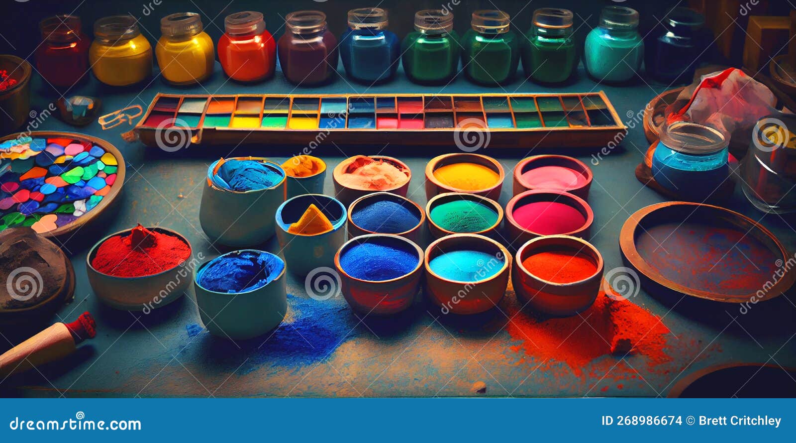 Colourful open paint pots stock illustration. Illustration of decorates ...