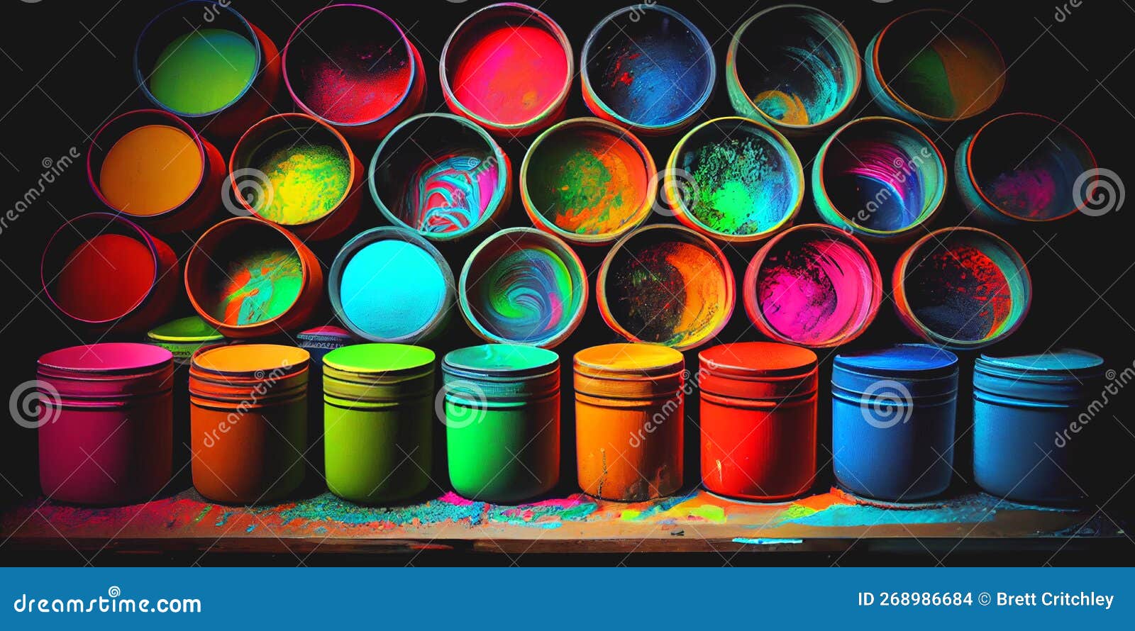 Colourful open paint pots stock illustration. Illustration of shiny ...