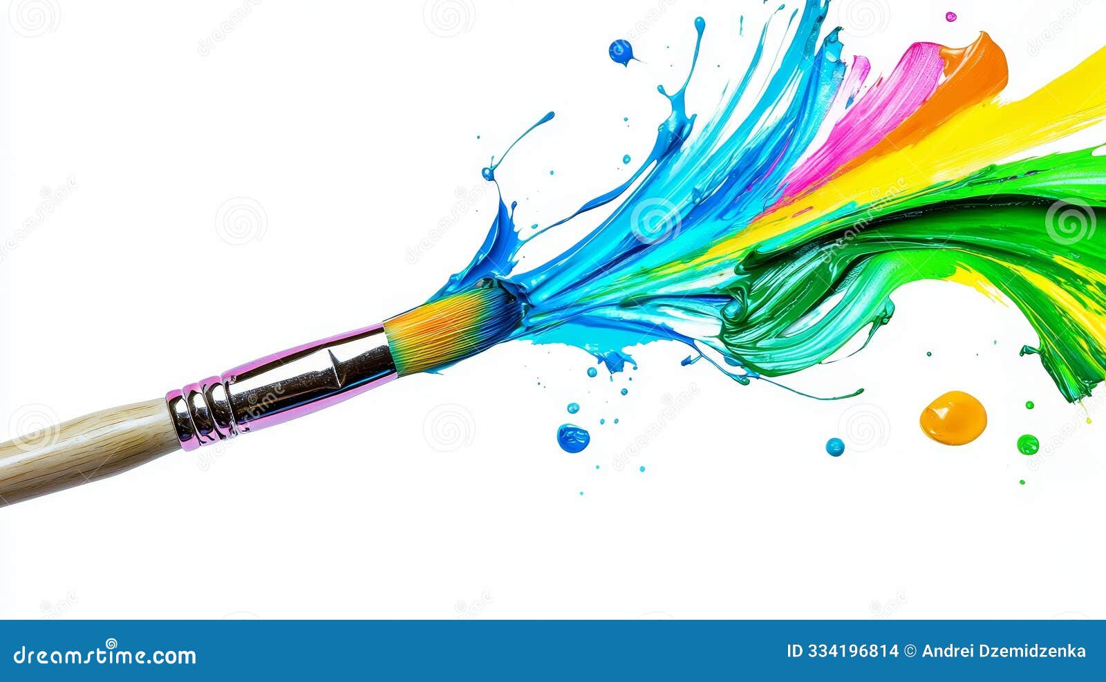 A Colourful Paint Brush with Colorful Splashes Isolated on a White ...