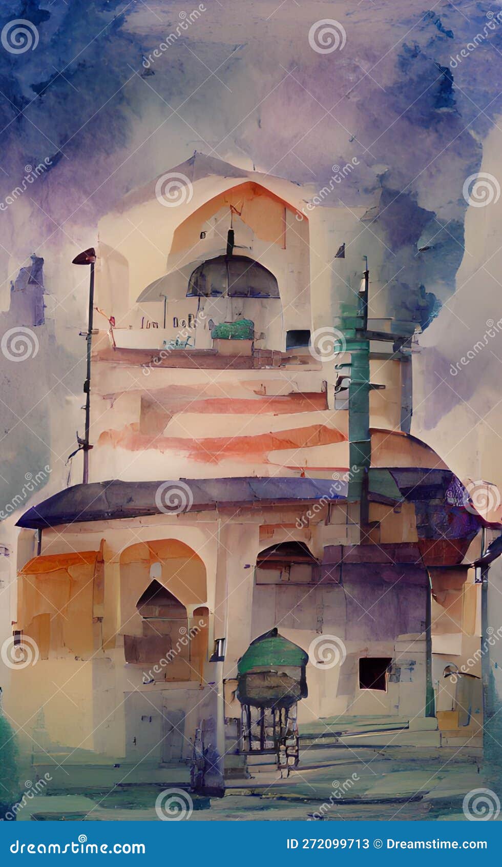 Colourful Painting Art of Mosque Stock Illustration - Illustration of ...