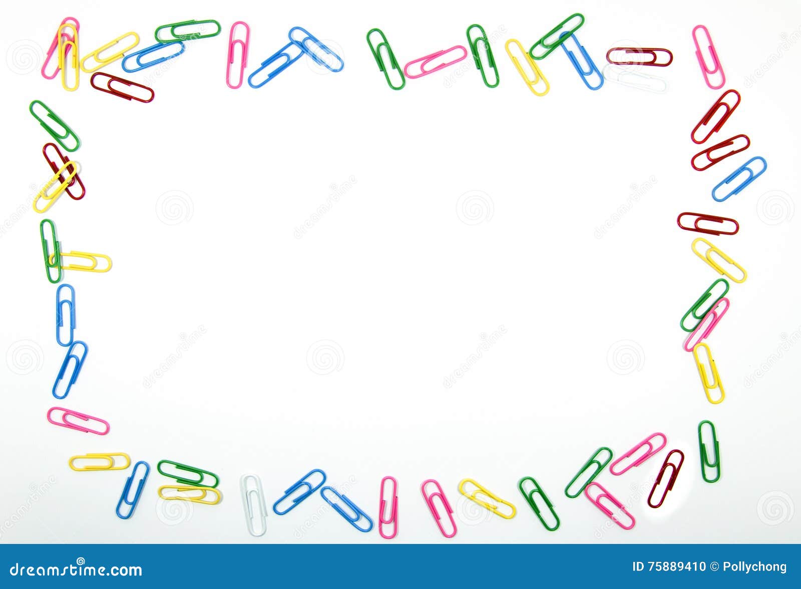 Colourful Paper Clips in Pattern on Side As Frame Isolated on a White ...