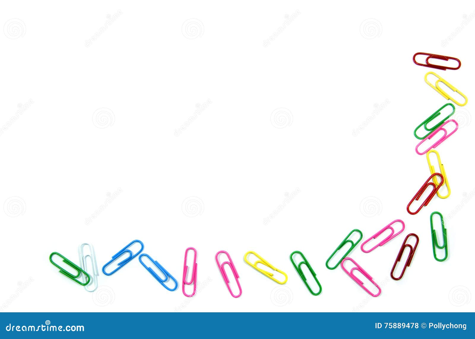 Colourful Paper Clips in Pattern on Side As Frame Isolated on a White ...