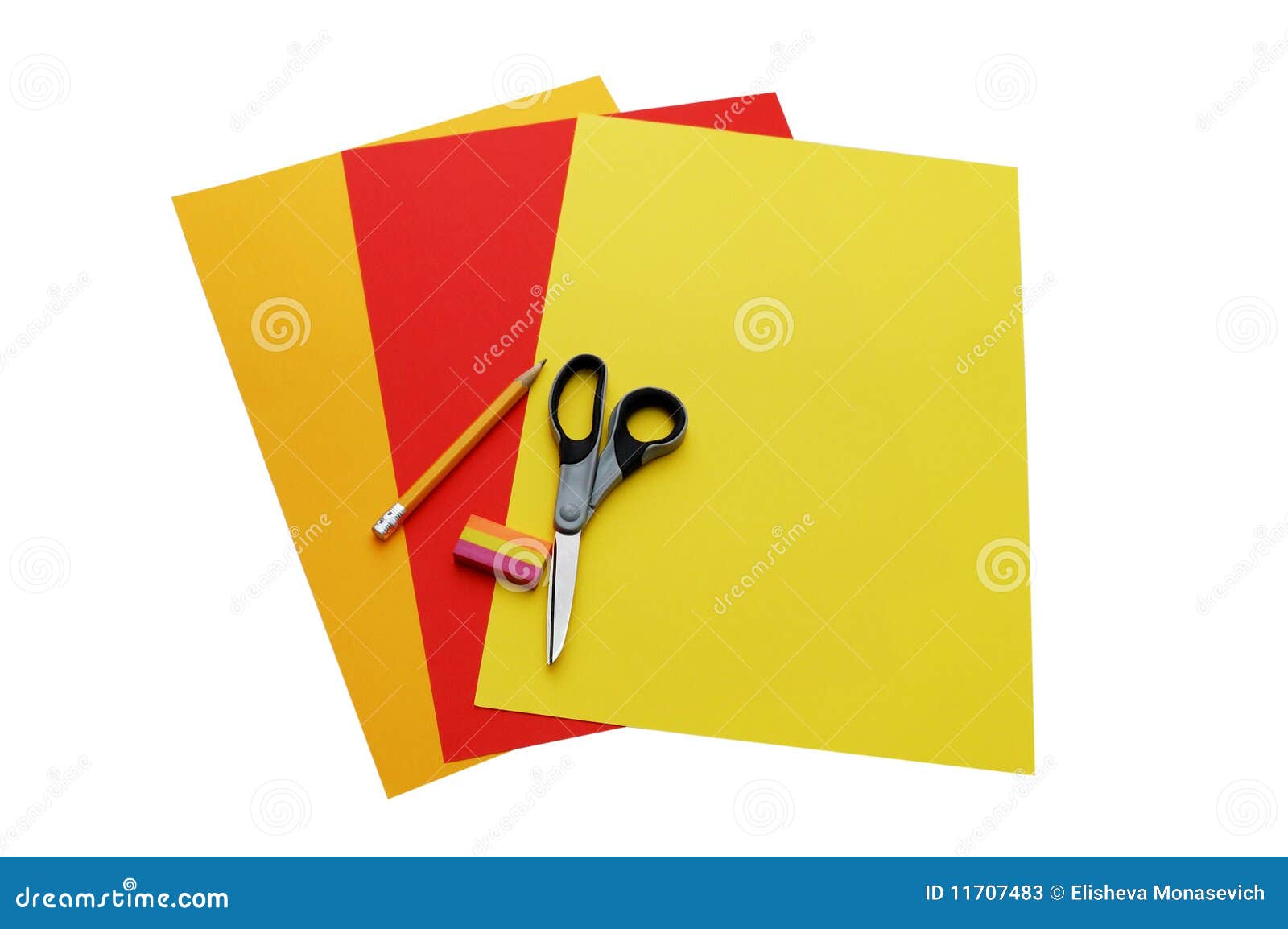 Colourful Papers, Scissors, Pencil and Eraser Stock Image - Image of ...