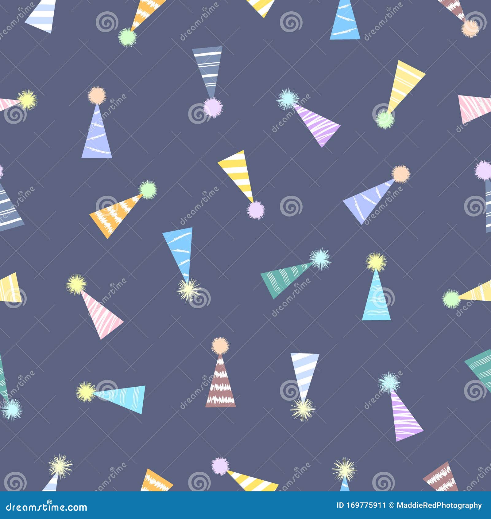 Colourful Party Hat Seamless Pattern, on a Blue Background. Decorative ...