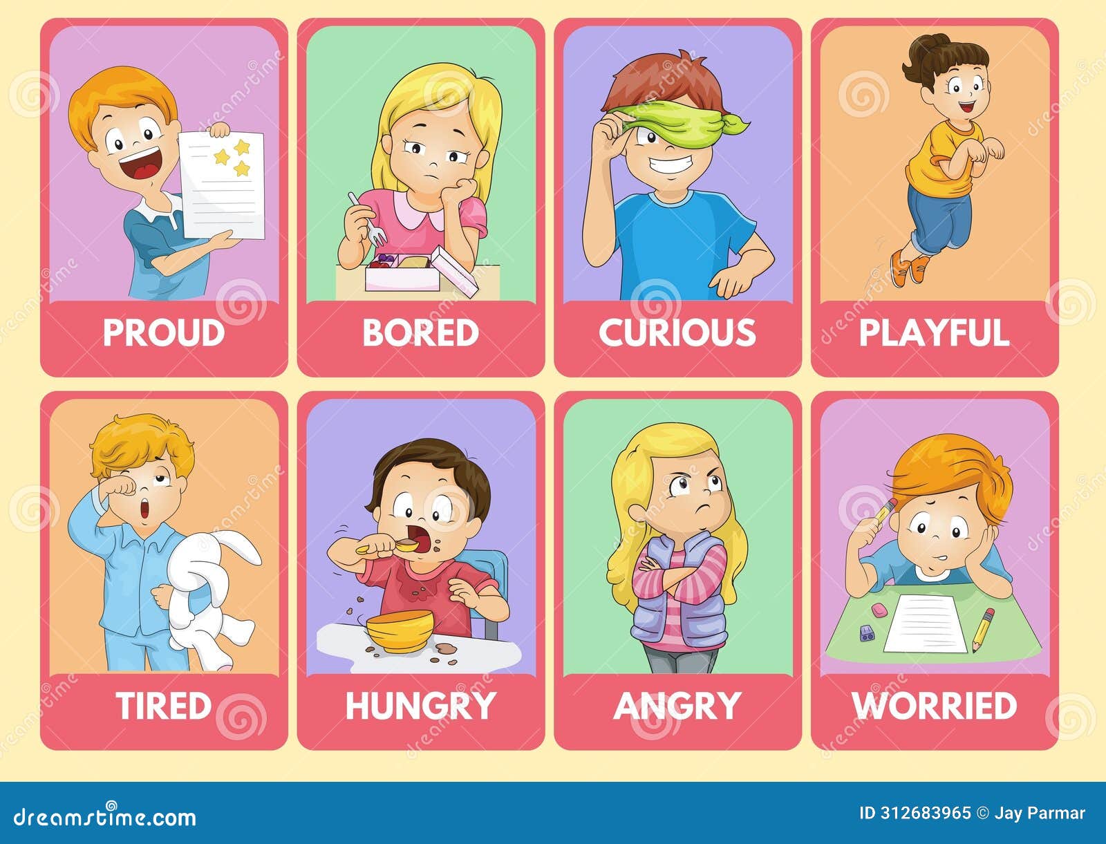 Colourful Pastel Kids Feelings Emotions Flashcards - 1 Stock ...
