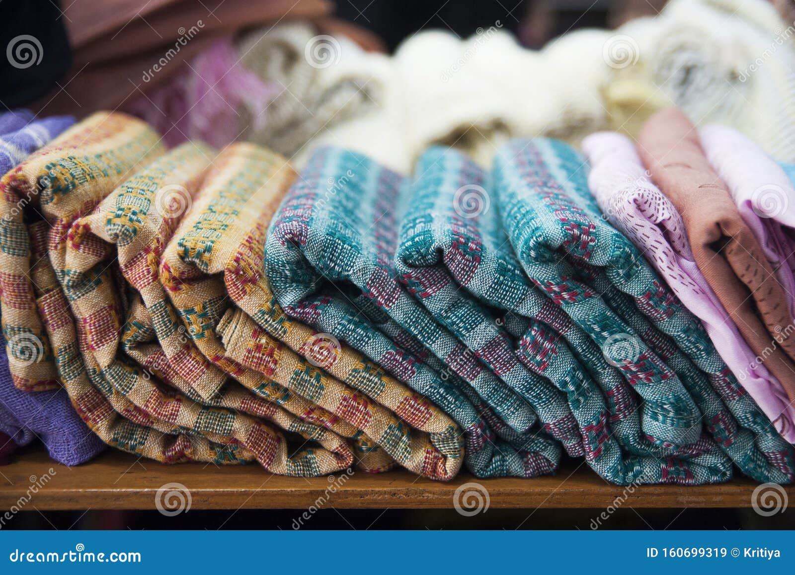 Colourful Patterned Silk Woven Scarves, Myanmar/Burma Stock Image ...