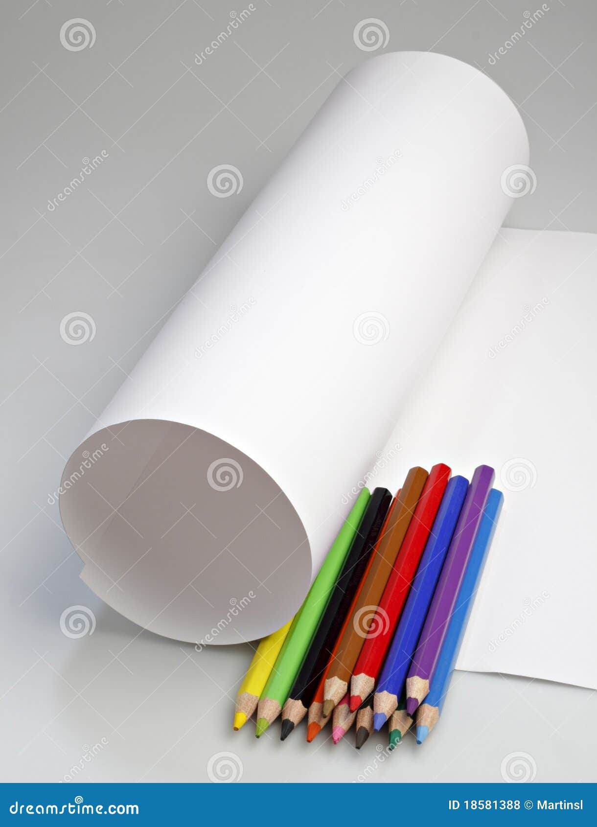 Colourful Pencils and the Paper Roll. Stock Photo - Image of paper ...