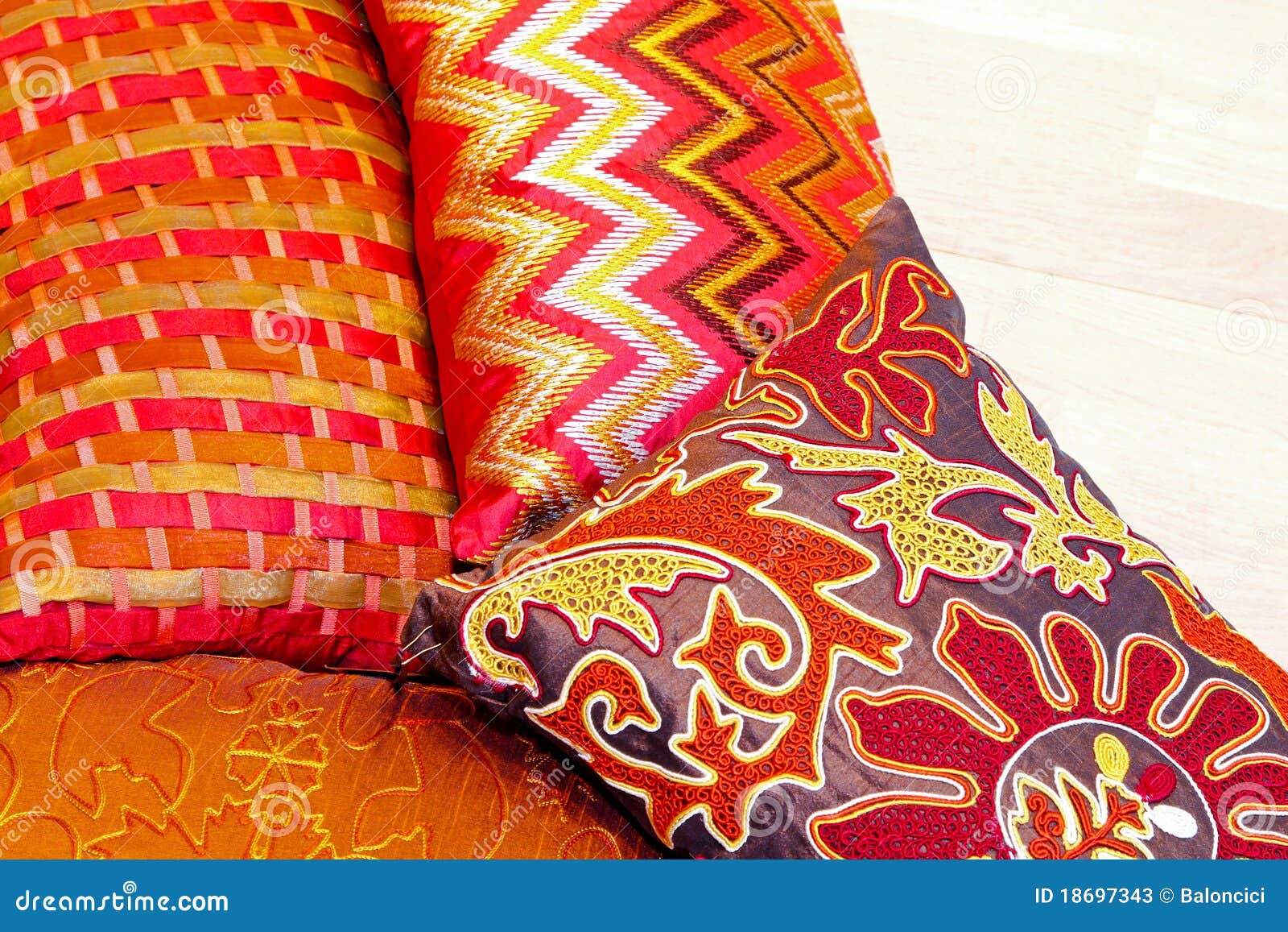 Colourful pillows stock image. Image of pile, linen, bedding - 18697343