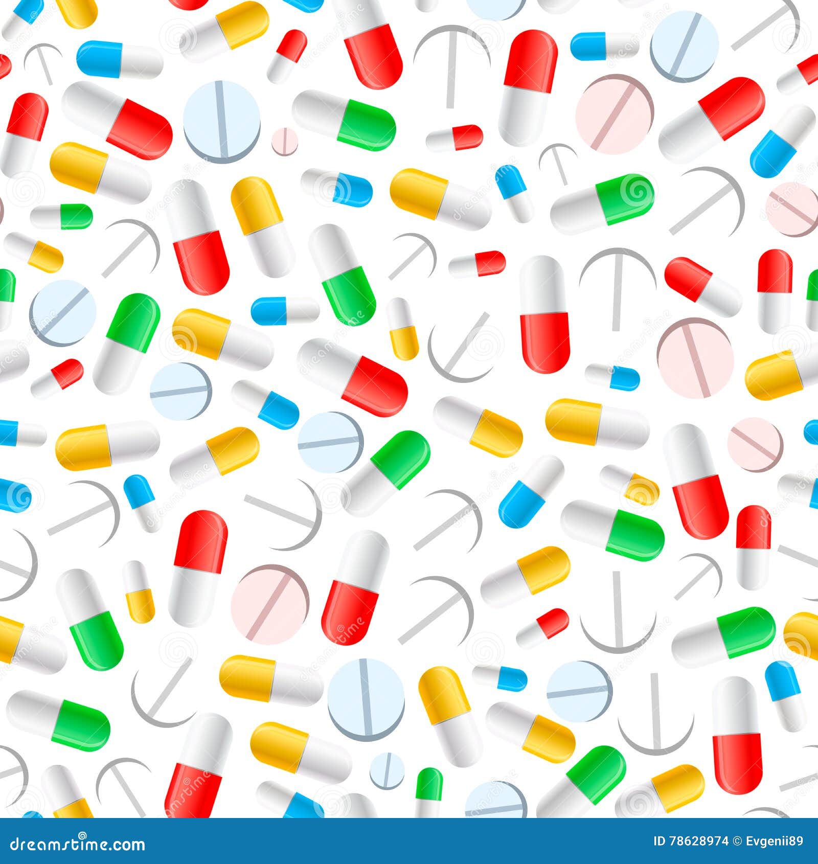 Colourful Pills on White, Seamless Pattern Stock Illustration ...
