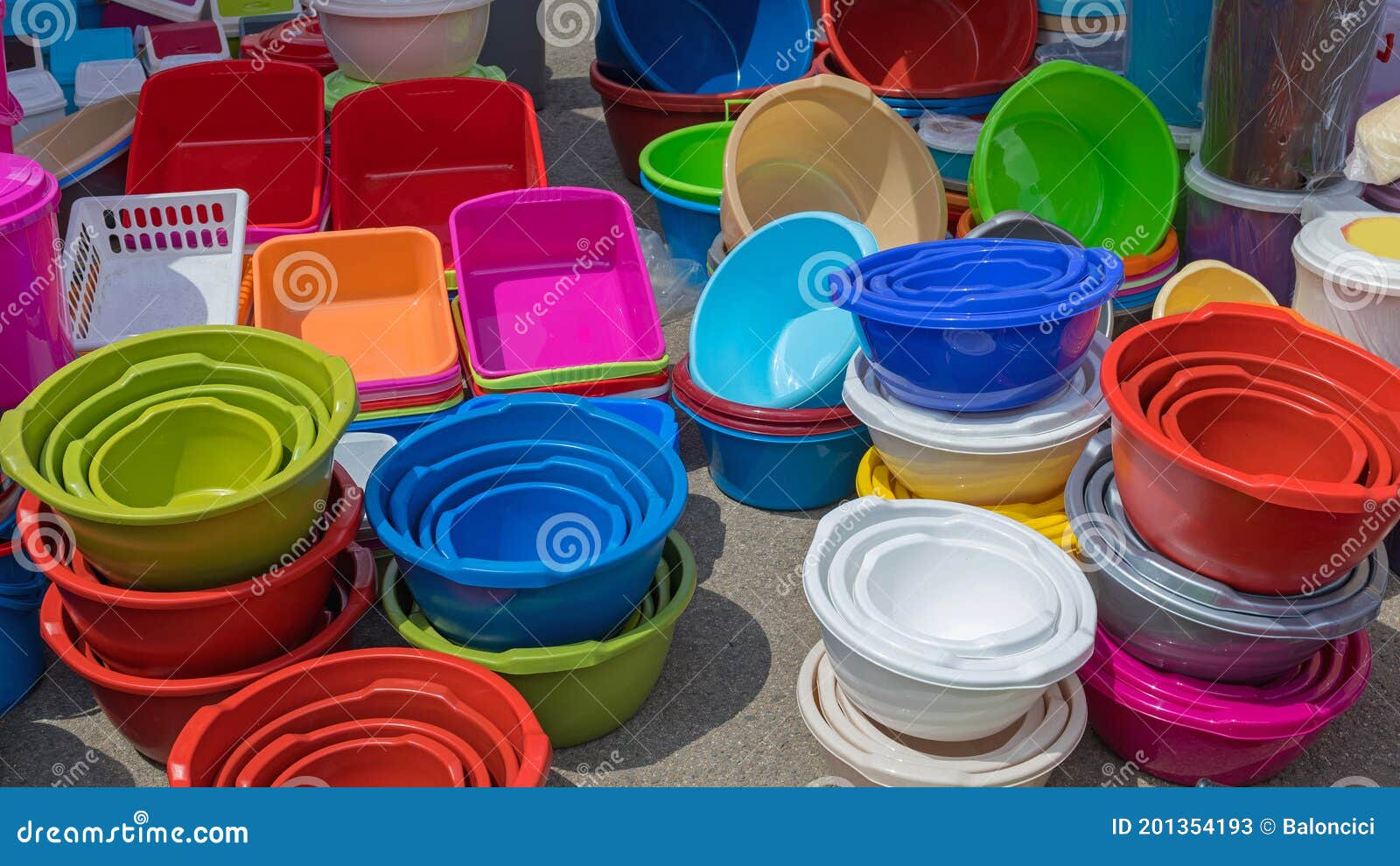 Colourful Plastic Bowls stock image. Image of equipment - 201354193