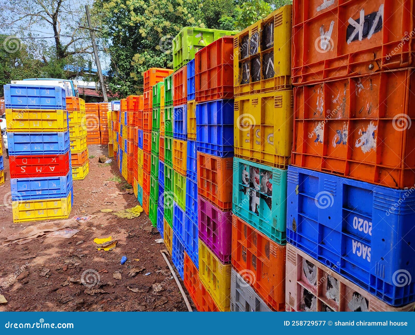 Colourful Plastic Crates in a Market Stock Image - Image of wall ...