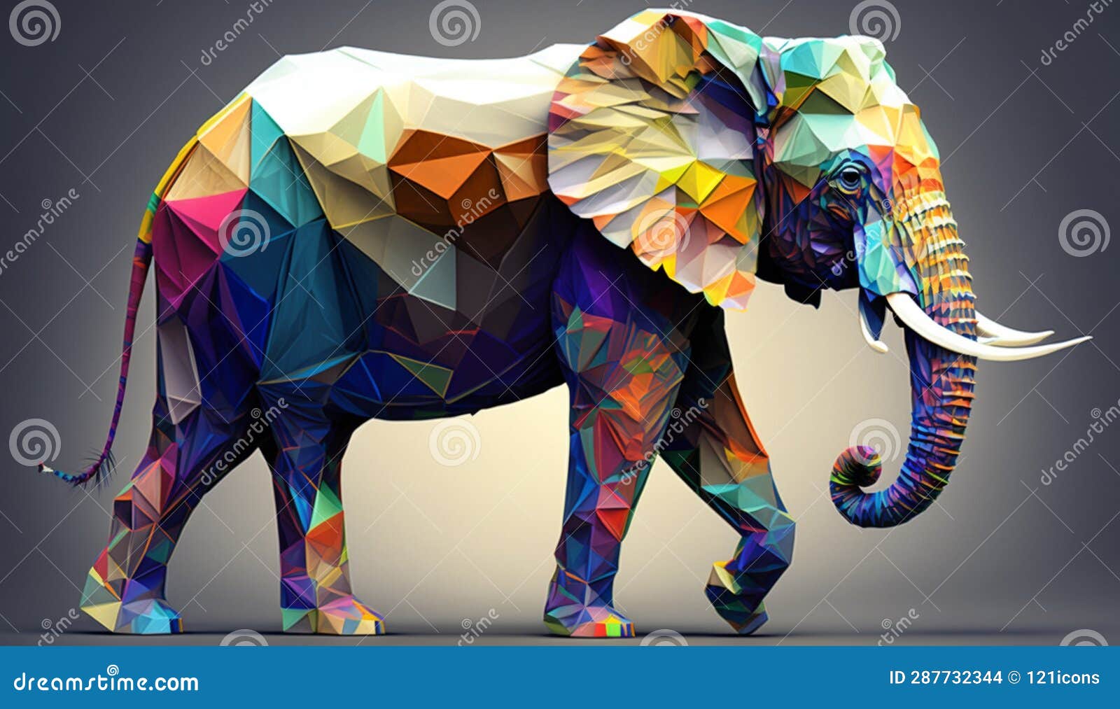 Colourful Polygon Geometric Elephant. Generative AI Stock Illustration ...