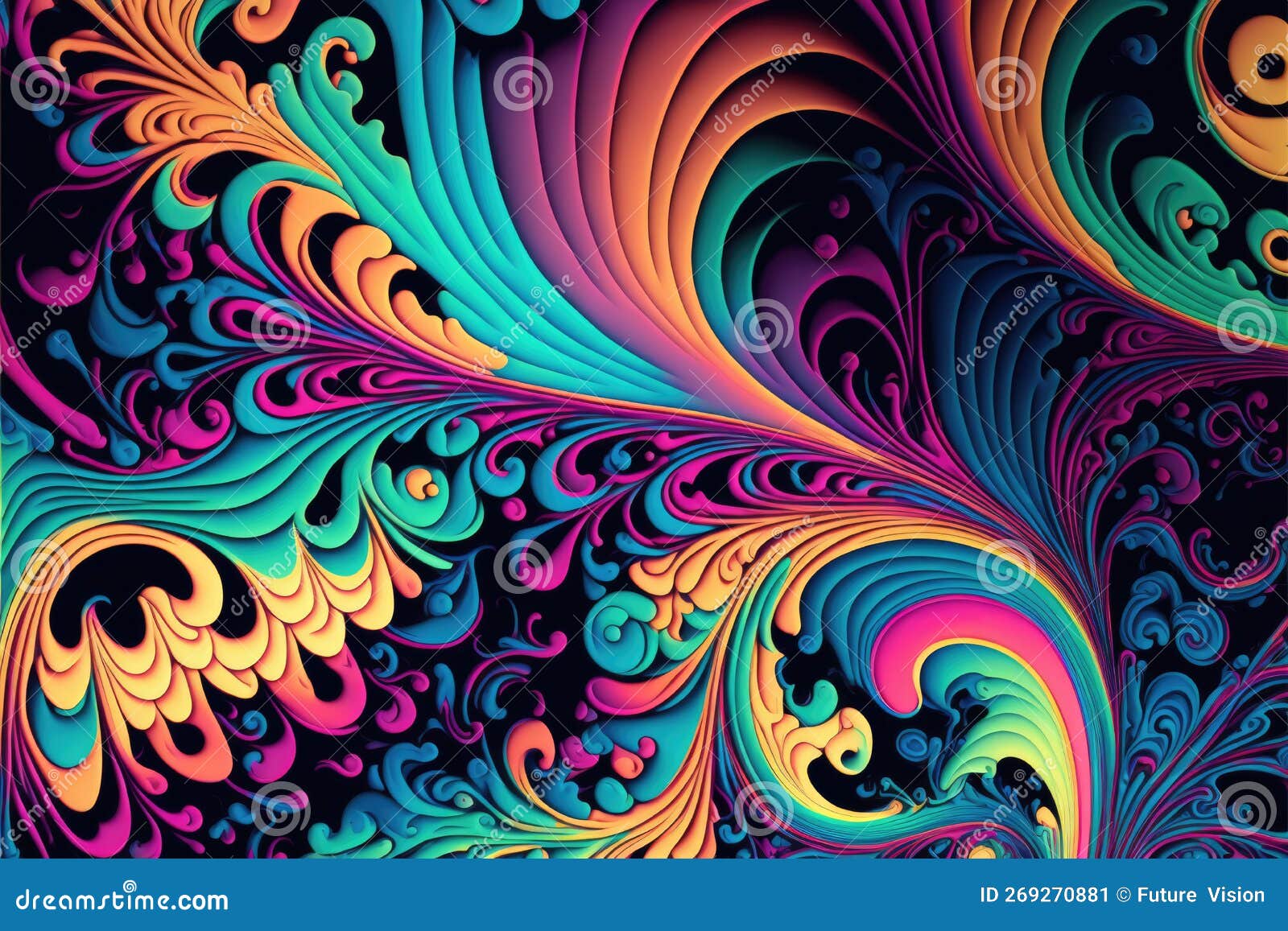 Colourful and Psychedelic Leaves on Black Background, Created Using ...