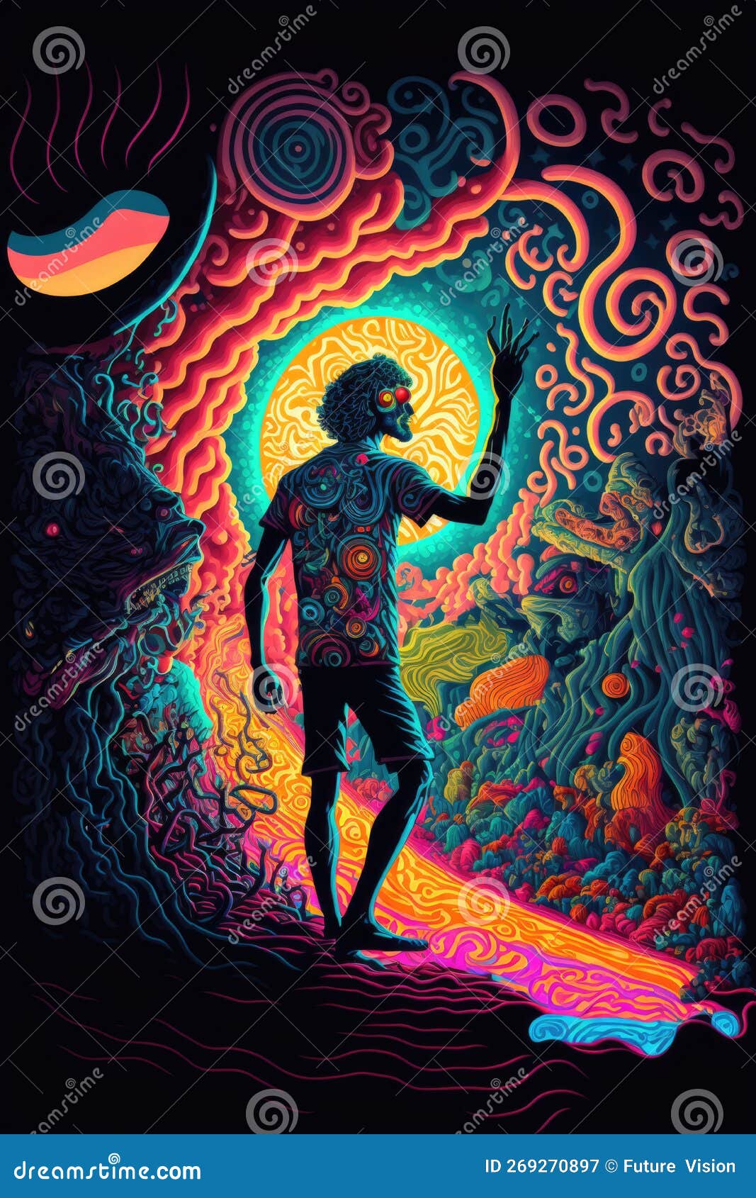 Colourful and Psychedelic Man in Cave with Fluid and Shapes, Created ...