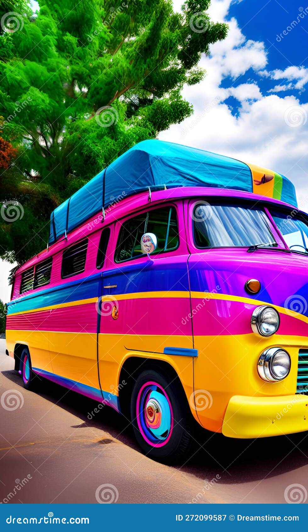 Colourful Retro Style Travel Van Stock Illustration - Illustration of ...