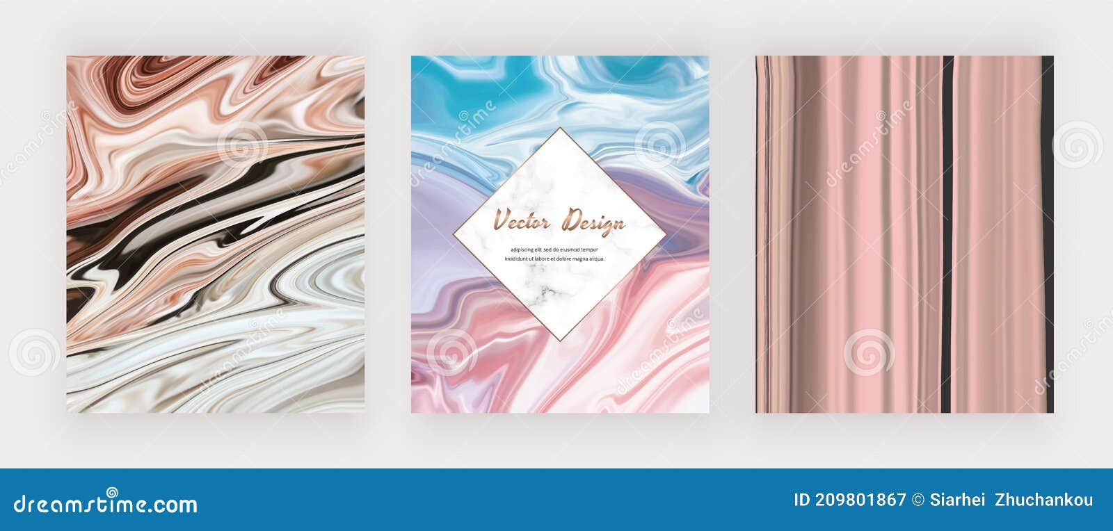 Colourful and Rose Gold Liquid Ink Backgrounds and Marble Frame. Stock ...
