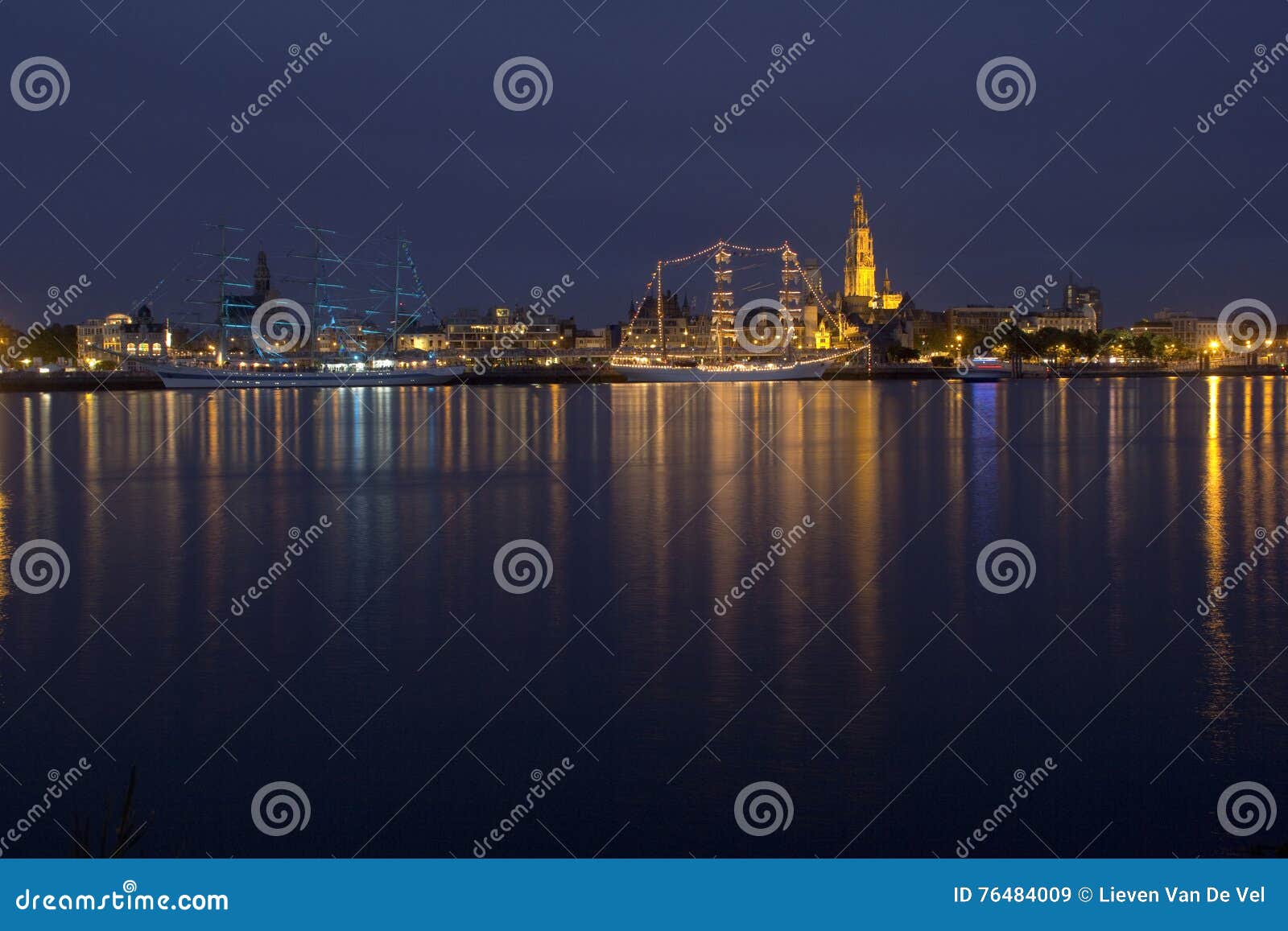 Colourful Sail Ships by Night Stock Image - Image of port, ships: 76484009