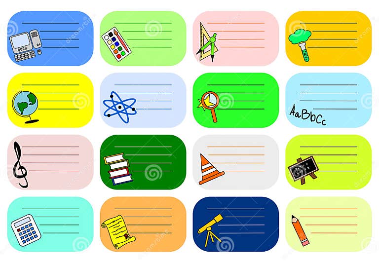Colourful school labels stock illustration. Illustration of colour ...