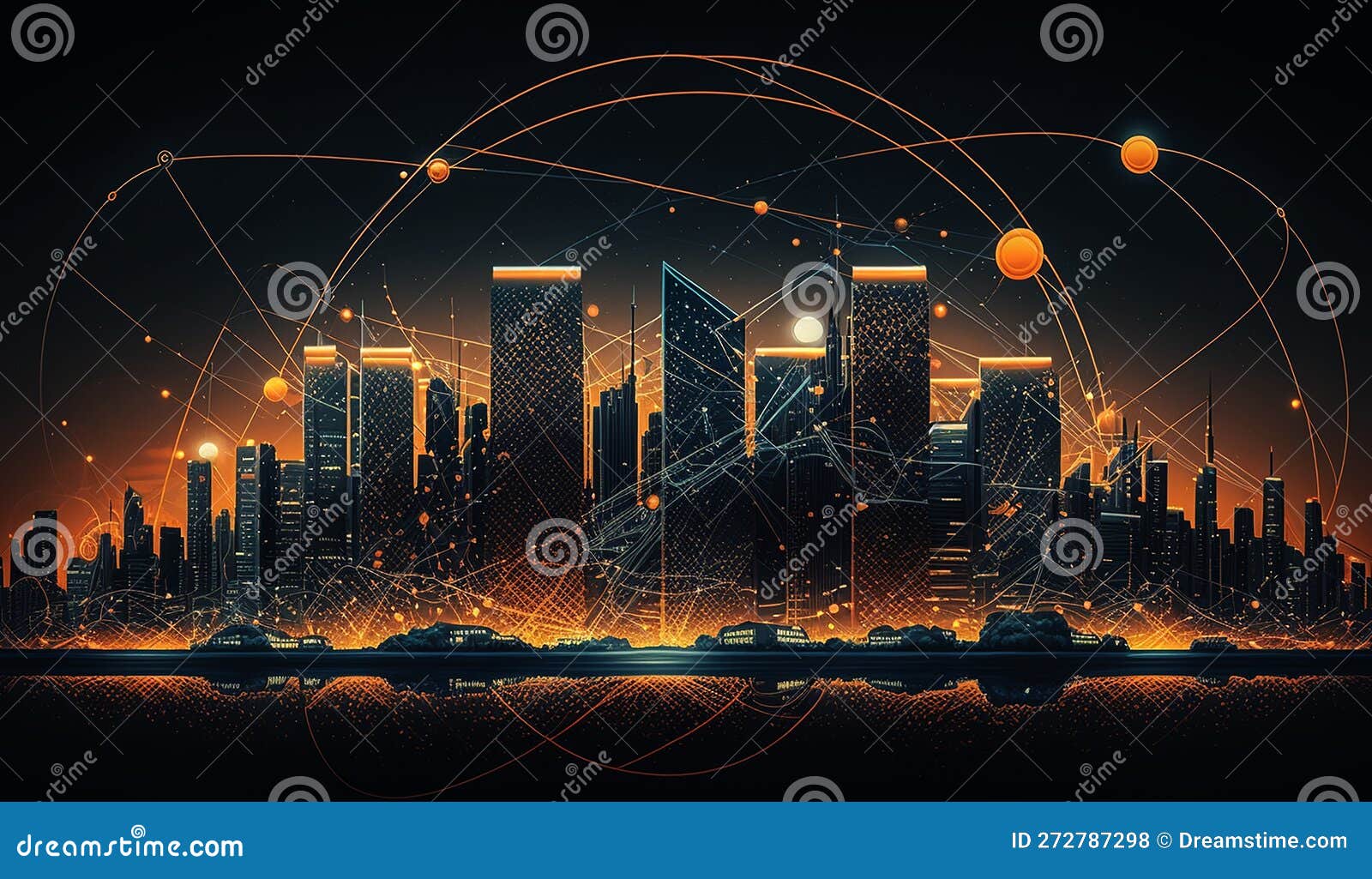 Colourful Smart City and Connection Technology Concept, Illustration of ...