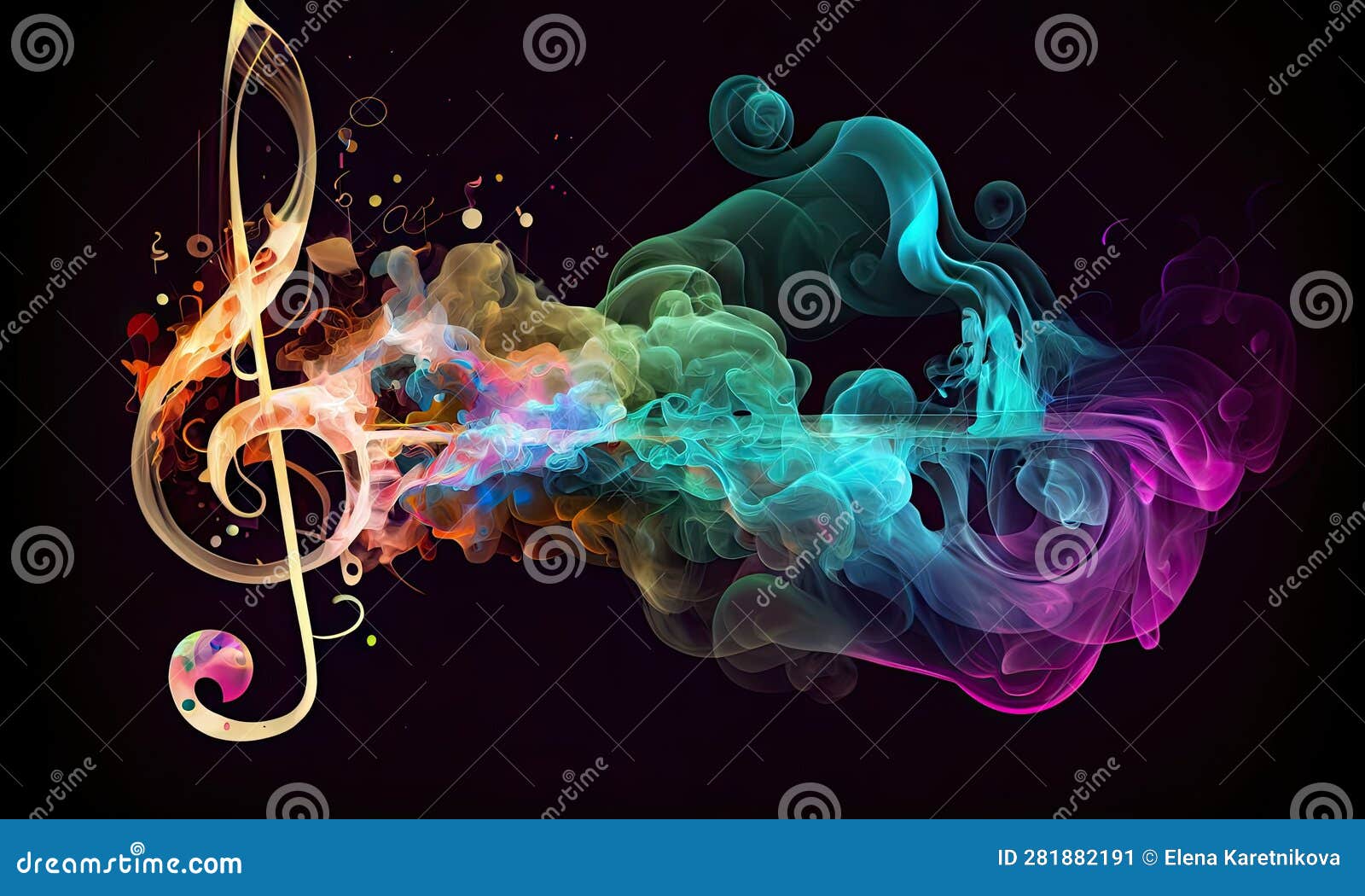 Colourful Smoke with Music Notes, Generative AI Stock Illustration ...