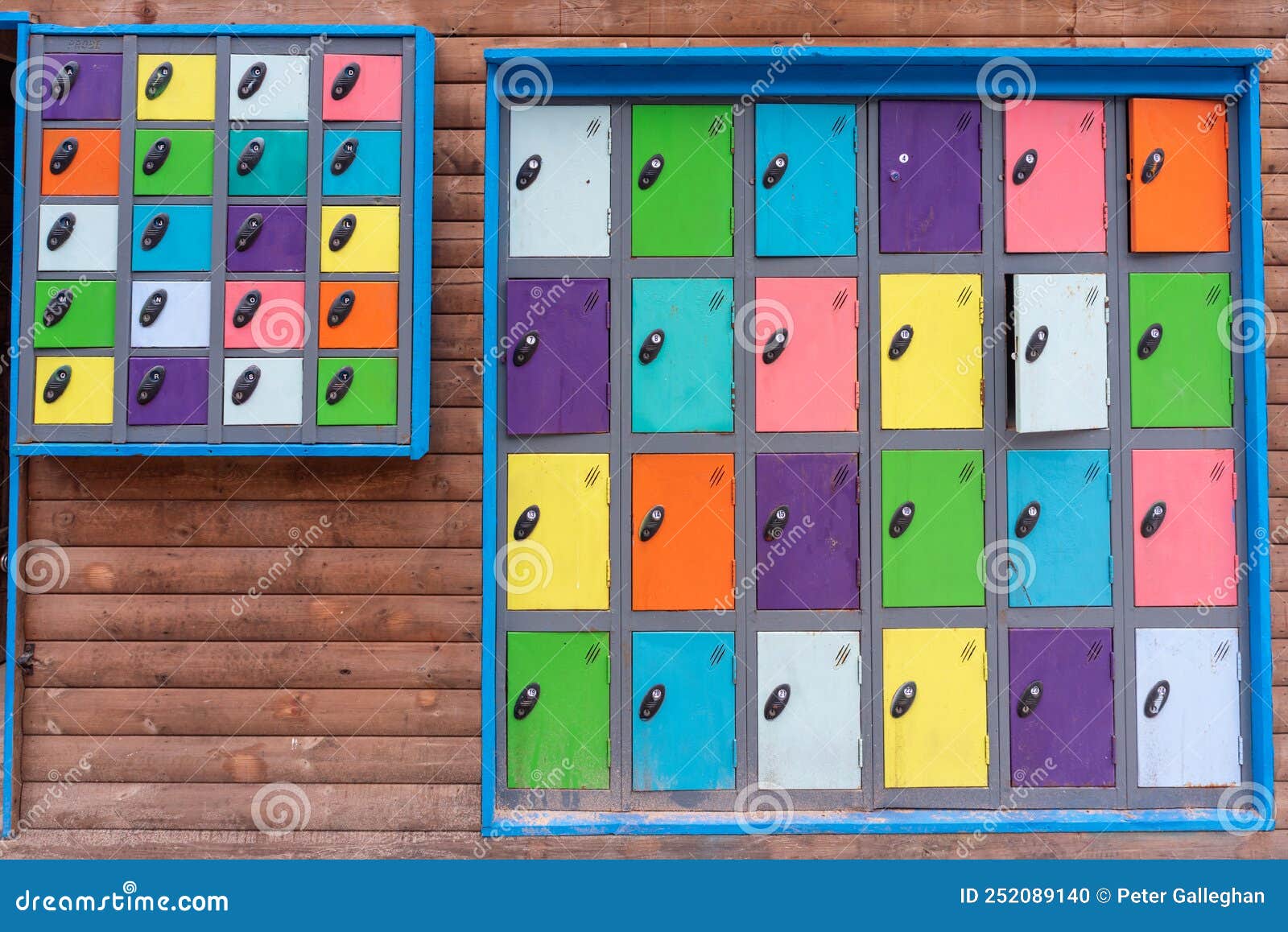 Colorful Storage Lockers on a Wall, Colors of the Rainbow Stock Photo ...