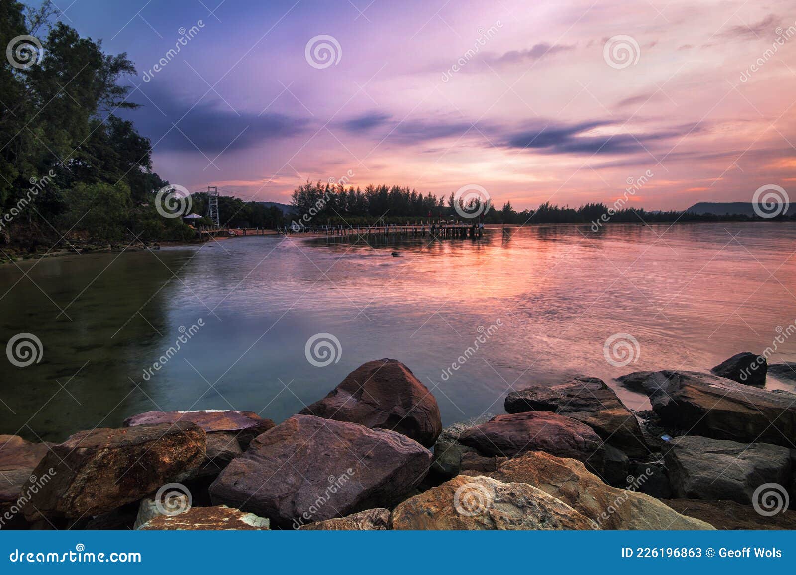 Colourful Sunrise Over Water from Rocks on Phu Quoc in Vietnam Stock ...