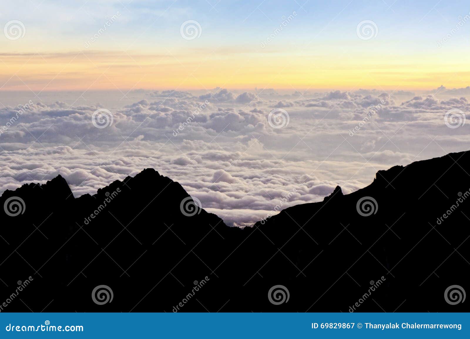 Colourful of Sunrise Scene with Mist on Silhouette of Mount Kinabalu ...