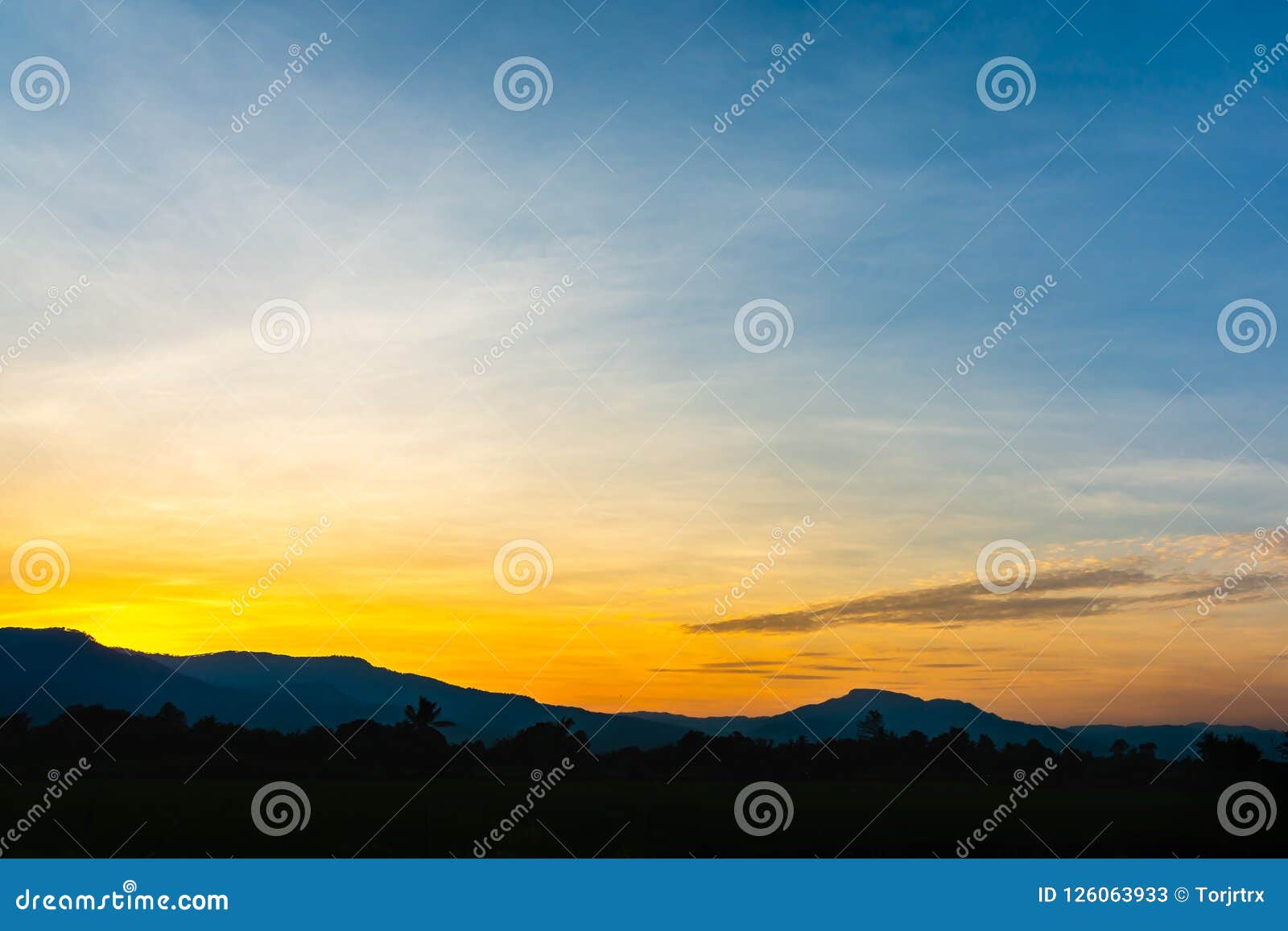 Colourful Sunset Sky with Mountain Range. Stock Image - Image of gold ...