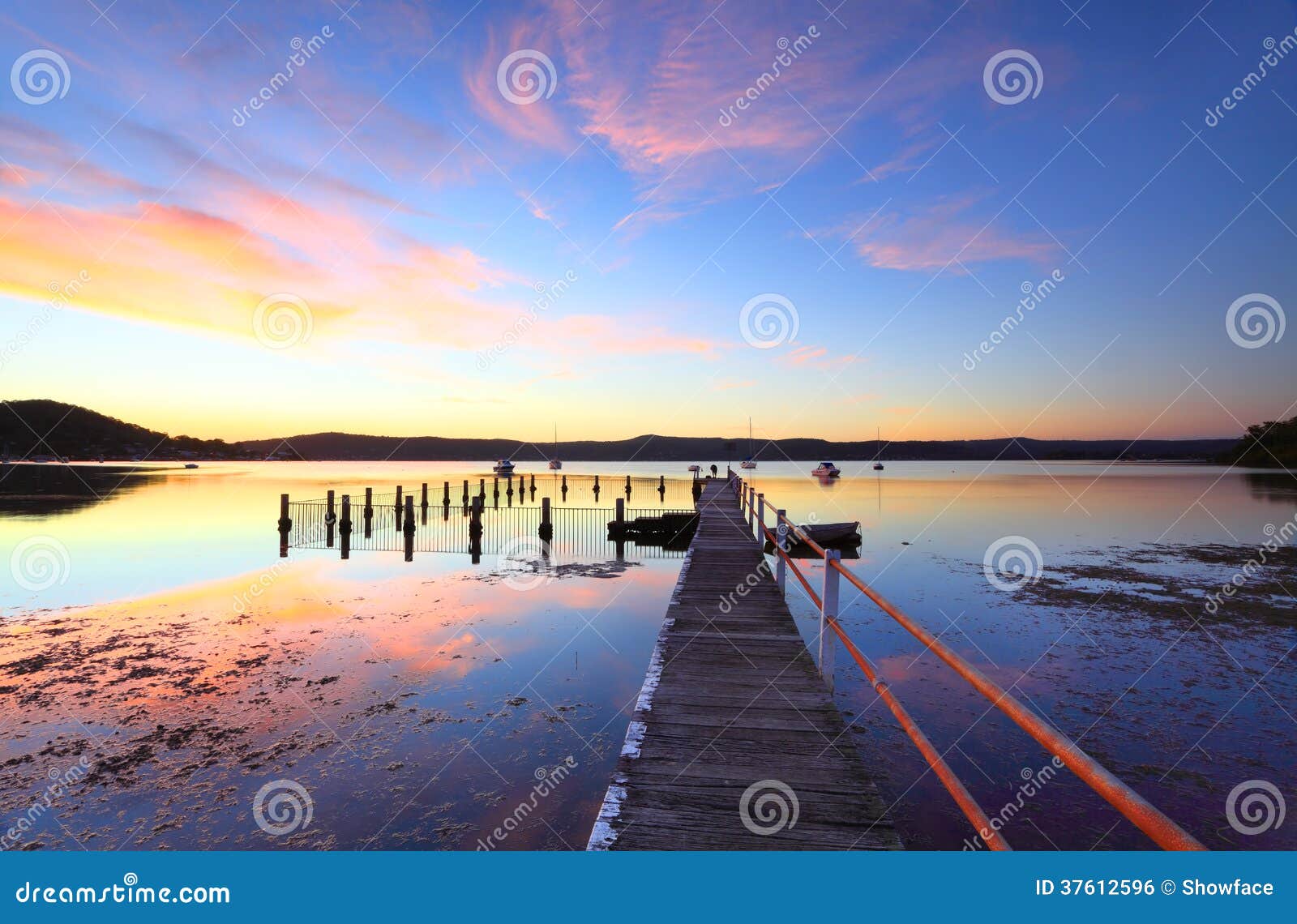 Colourful Sunset and Water Reflections at Yattalunga Australia Stock ...