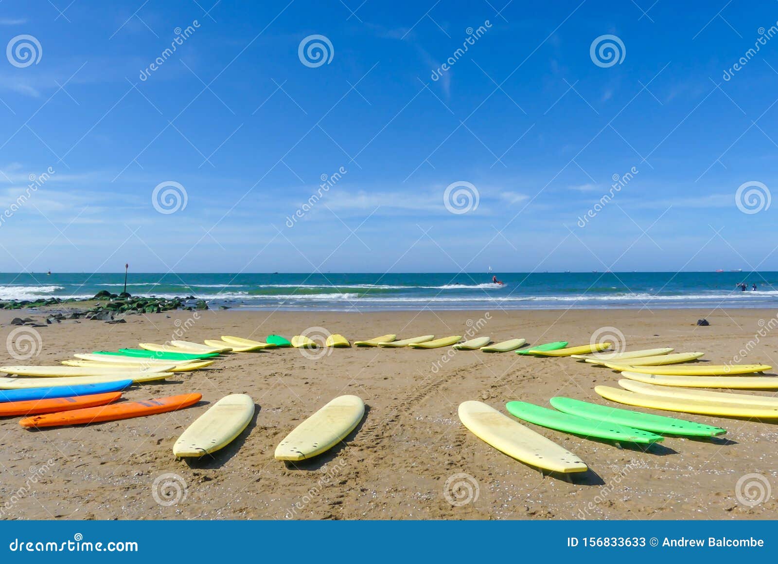 Colourful Surfboards in a Circle on Sunny Beach Stock Image - Image of ...