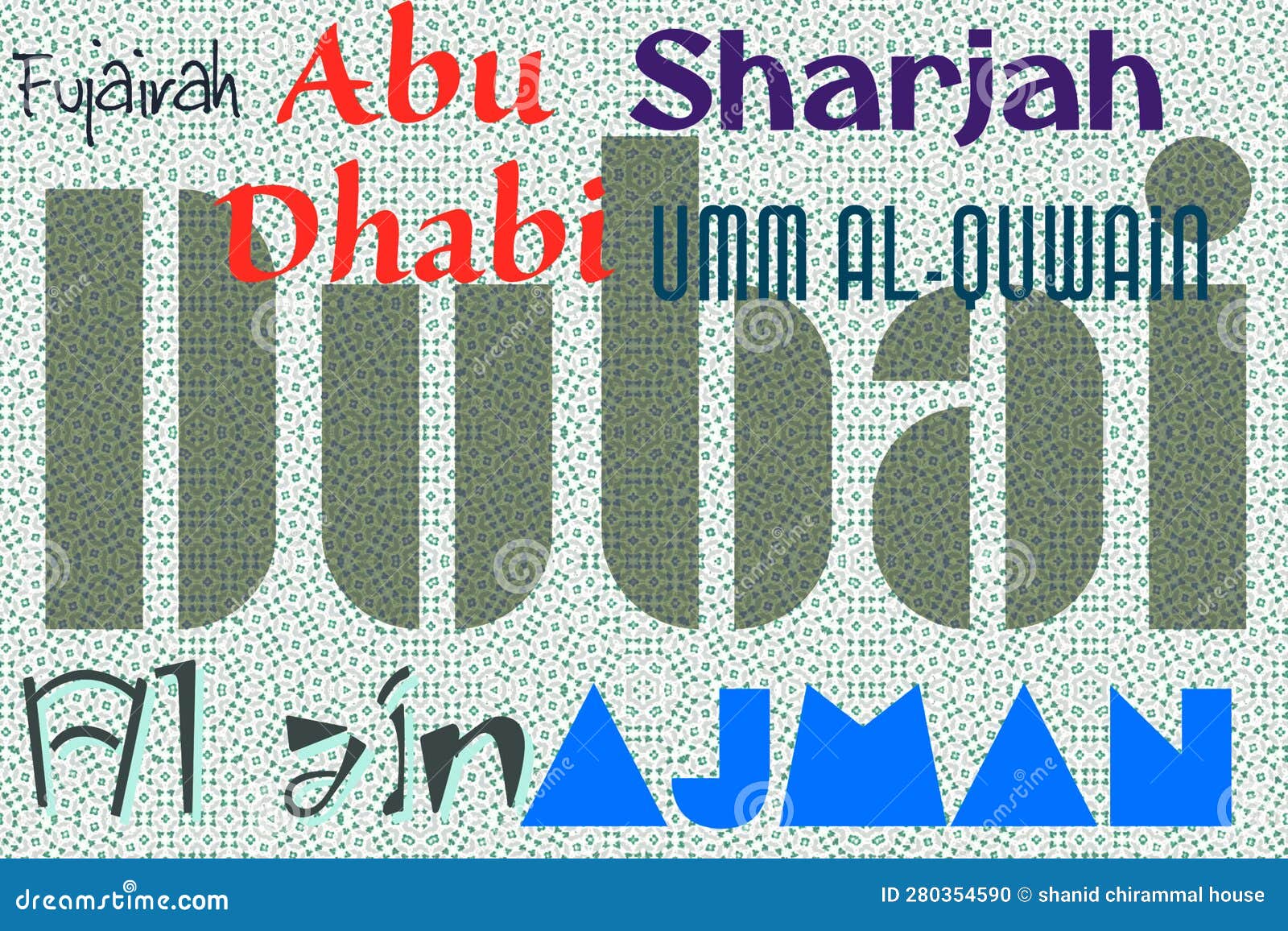 Colourful Texture Background of Names of Cities in the Uae Stock ...