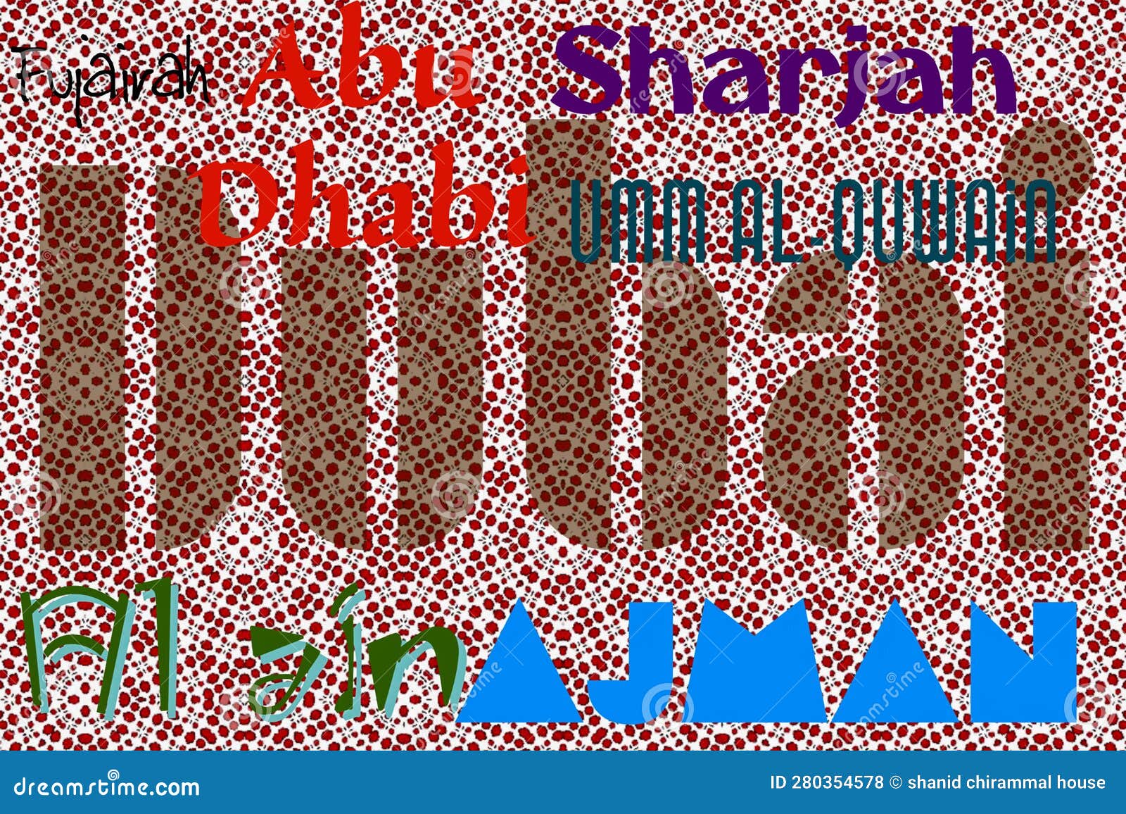 Colourful Texture Background of Names of Cities in the Uae Stock ...