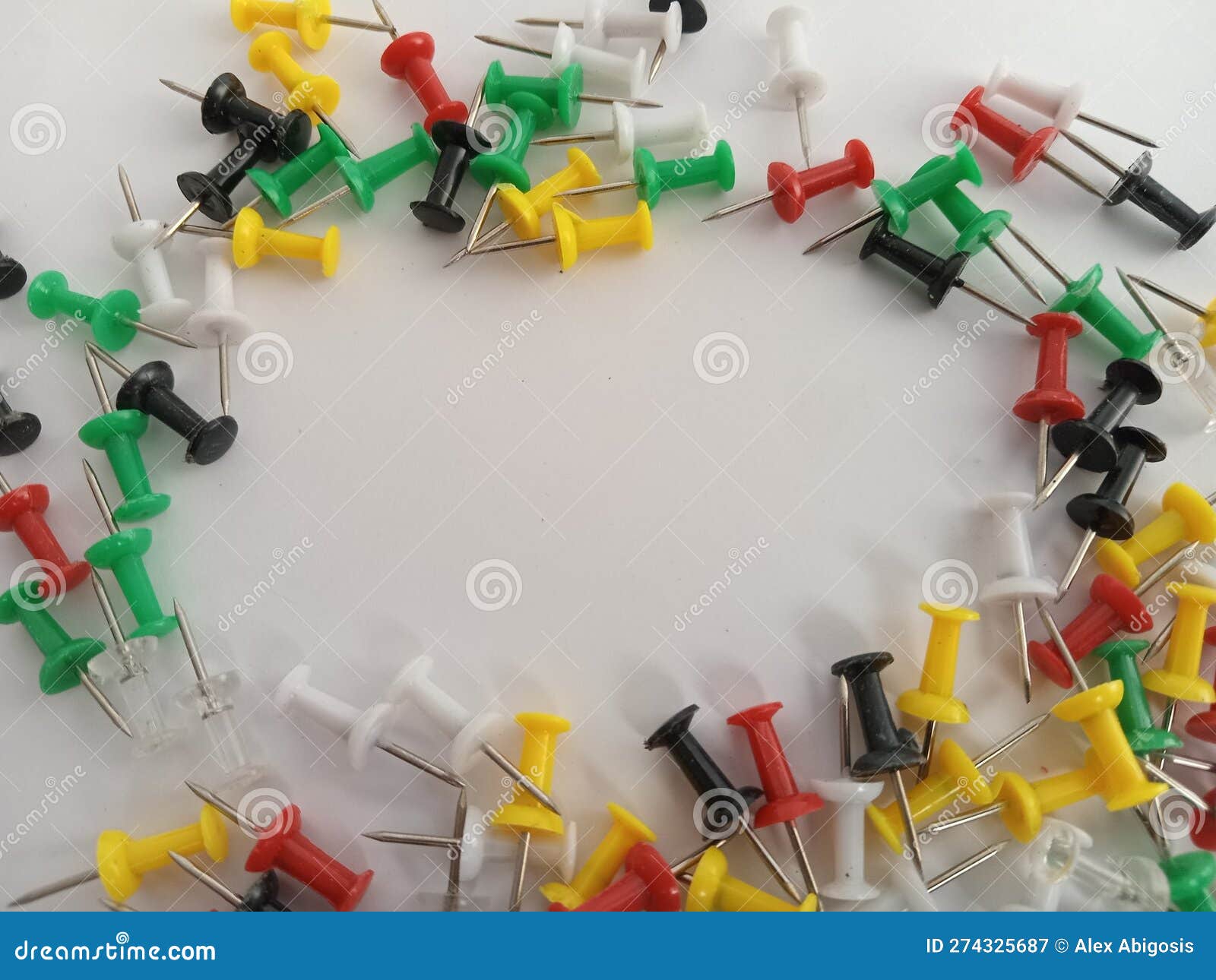 Colourful Thumbtacks Border on a White Background Stock Image - Image ...