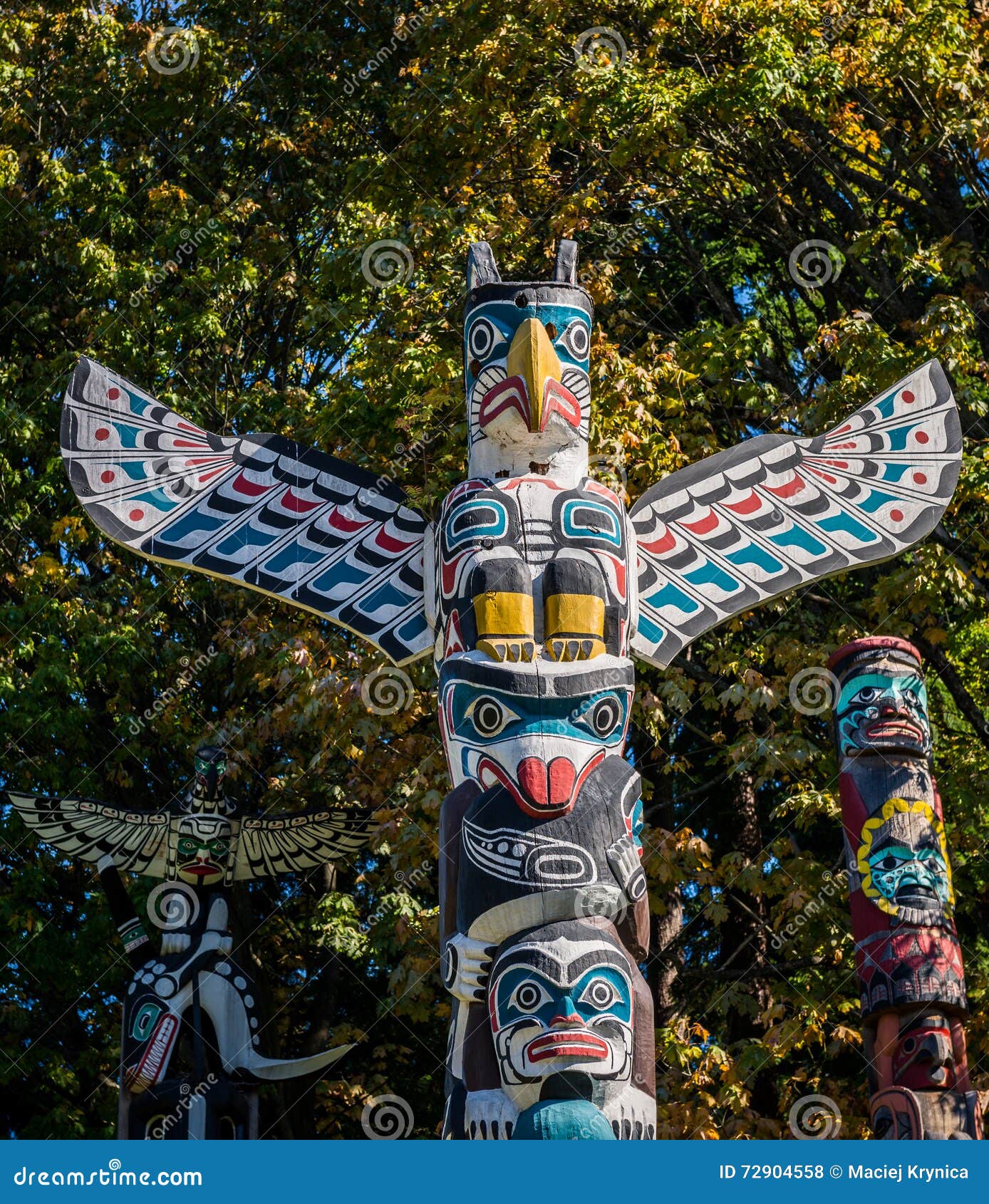 Colourful totems stock photo. Image of high, columbia - 72904558