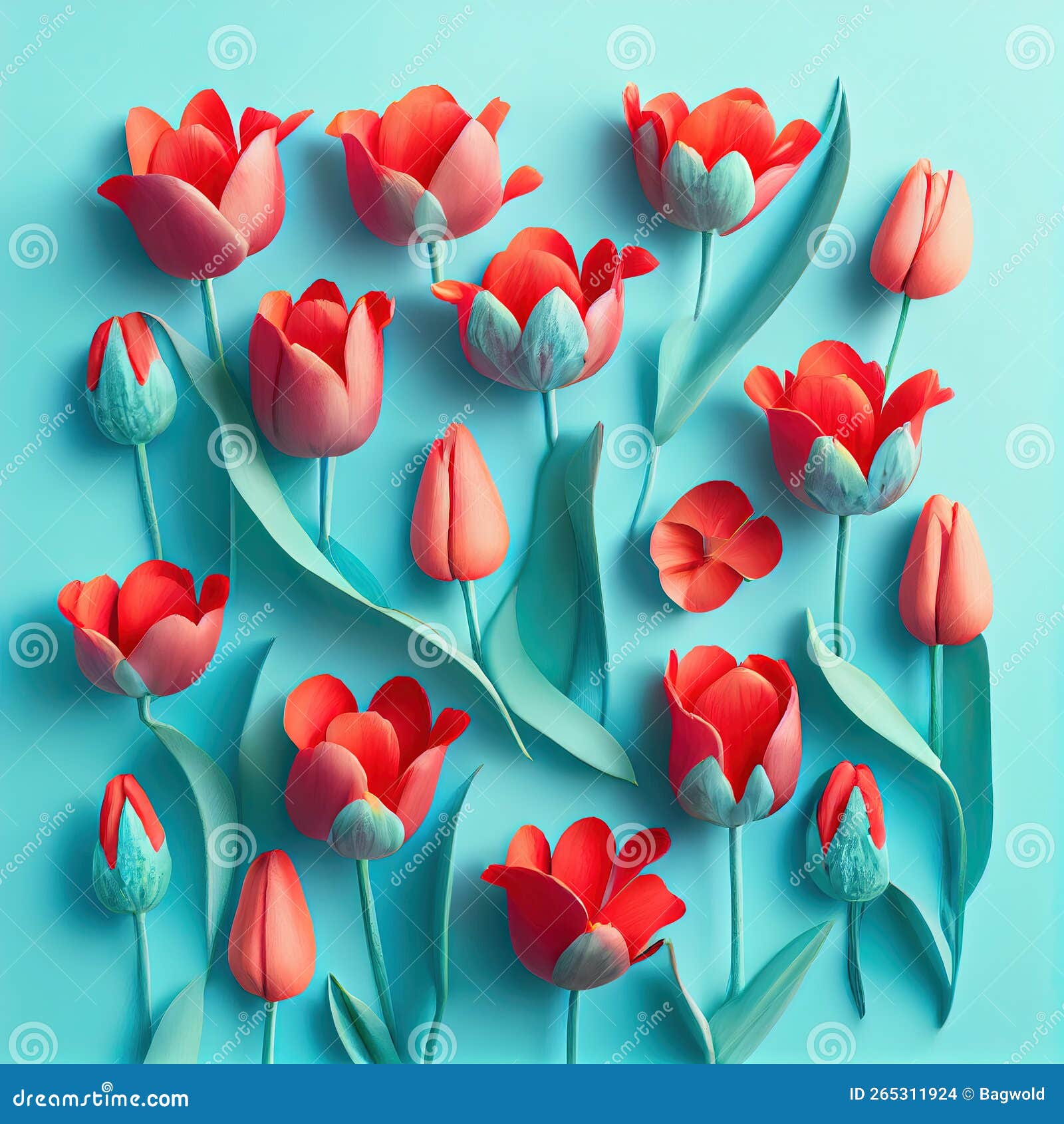 Colourful Tulip Flower Flat Lay Generative AI Illustration Stock ...