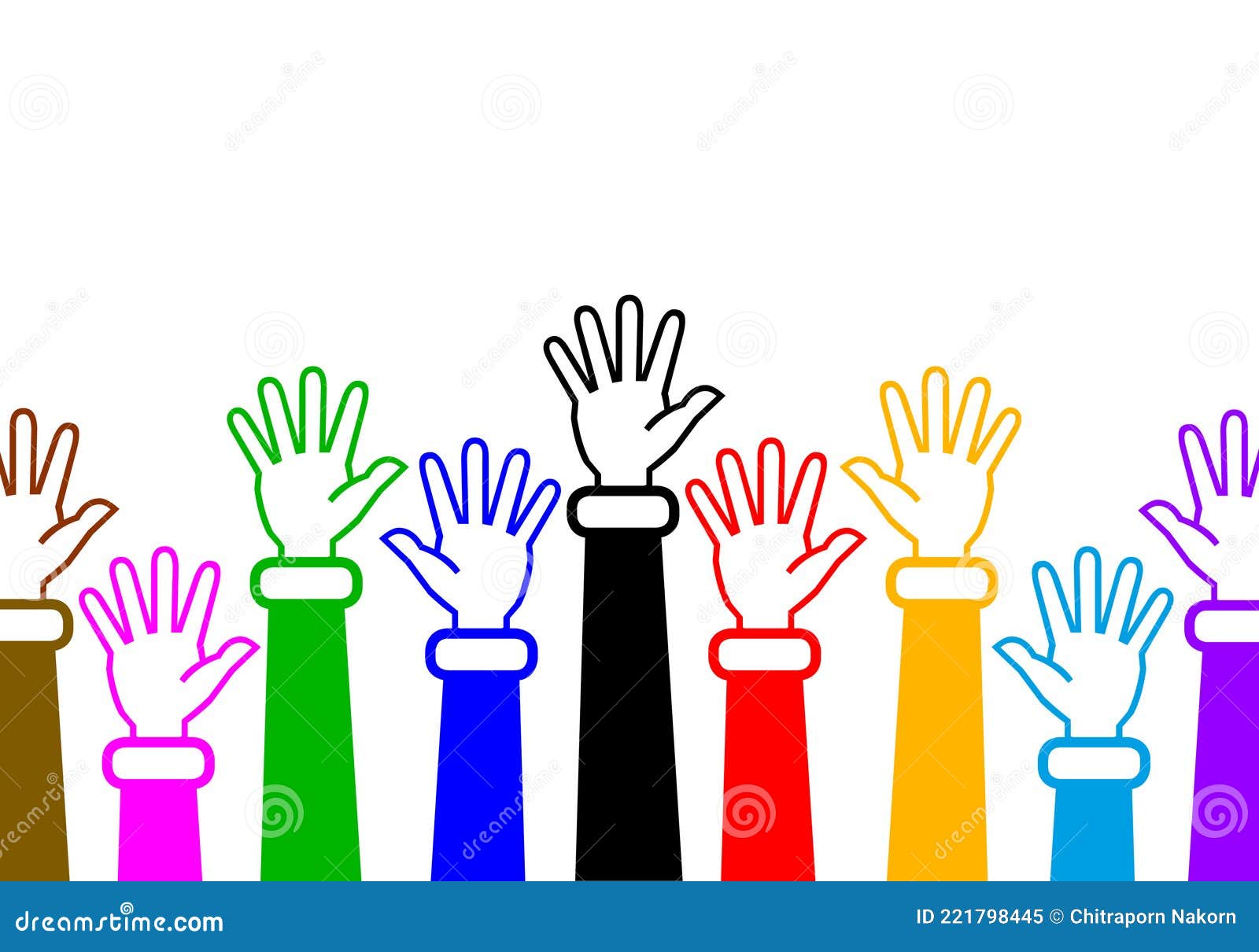 Colourful Up Hands, Hands of Different Colours. Stock Illustration ...
