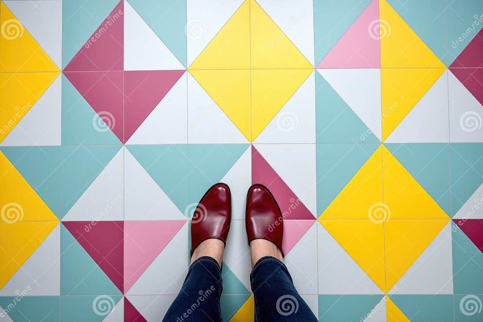 Colourful Vinyl Flooring with Geometric Patterns Stock Illustration ...