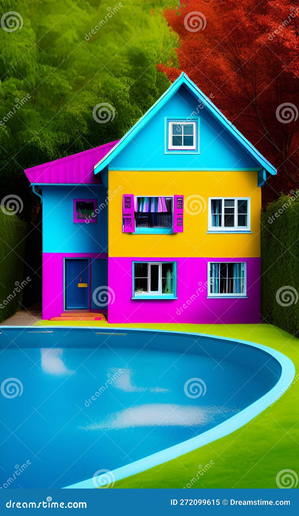 Colourful Wall Paint Applied House Background Trees Stock Illustration ...
