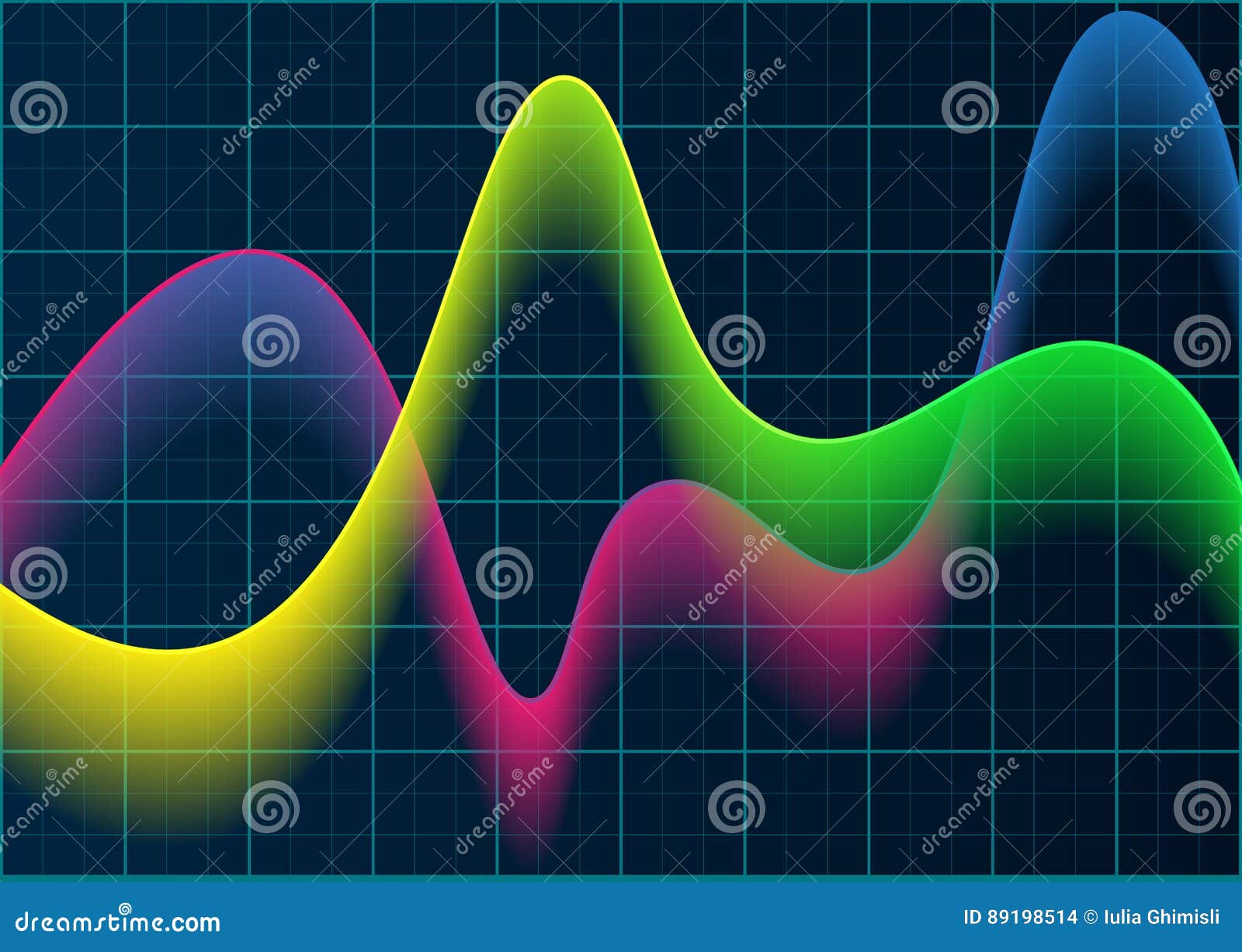 Colourful Waves on Blue Grid Background Stock Vector - Illustration of ...
