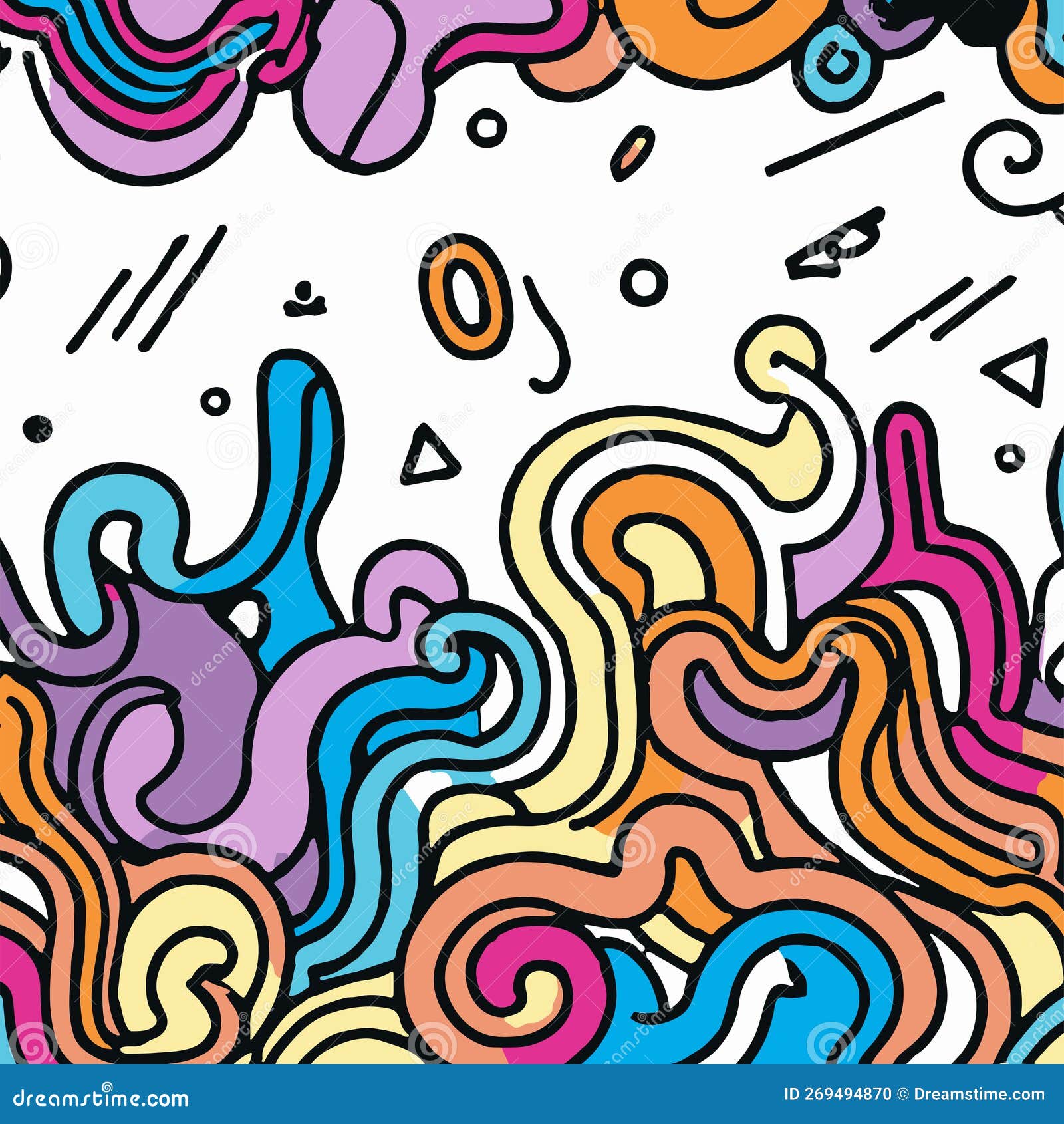 Colourful Waves Doodles Background Stock Vector - Illustration of wavy ...