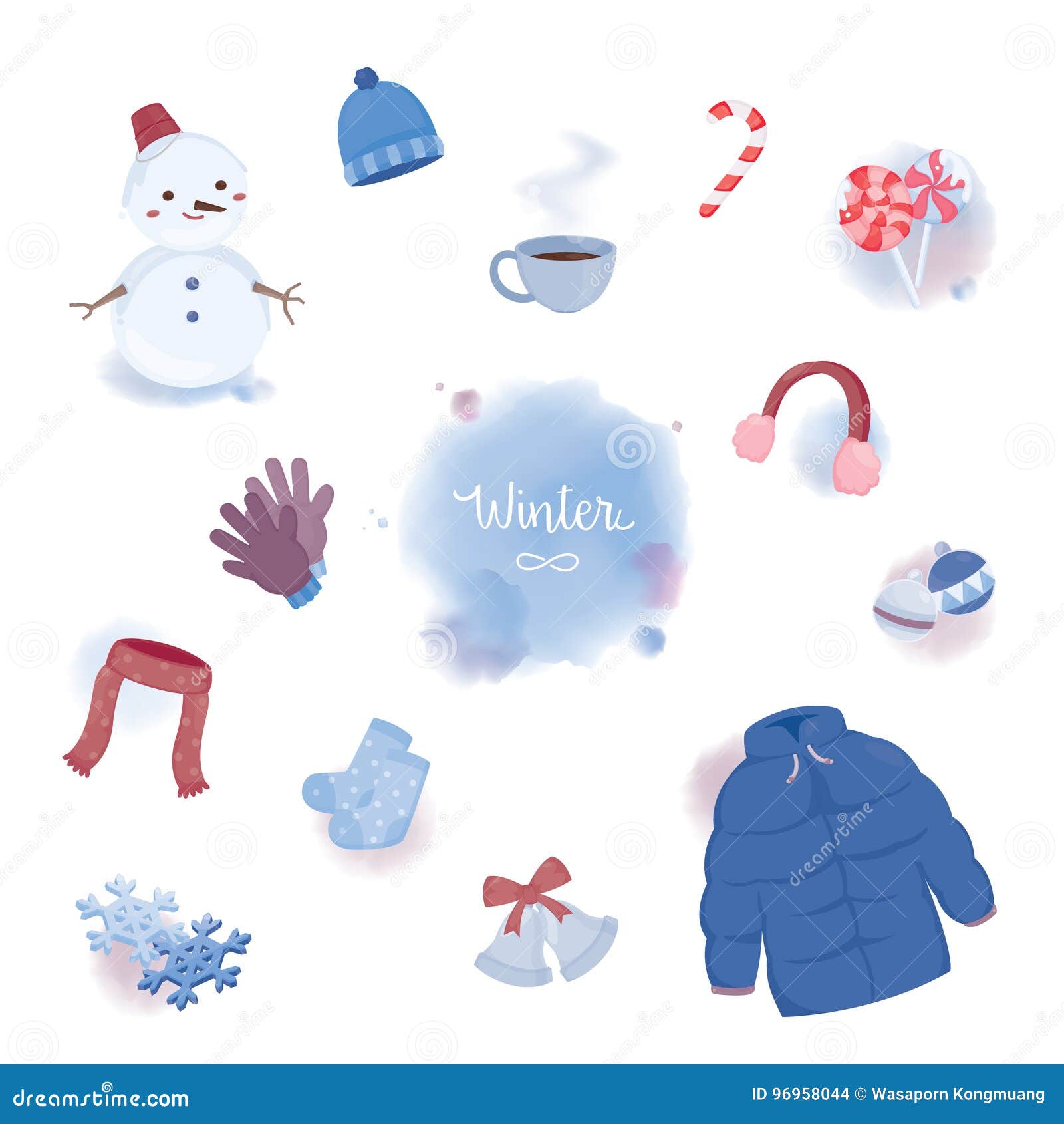 Colourful Winter Objects in Water Colour Styles. Stock Vector ...