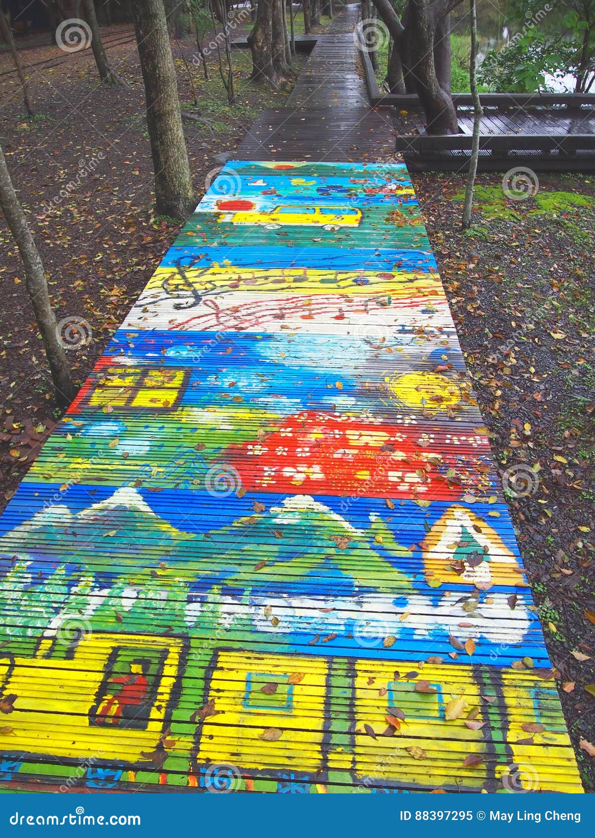 Colourful Wooden Pavement stock image. Image of park - 88397295