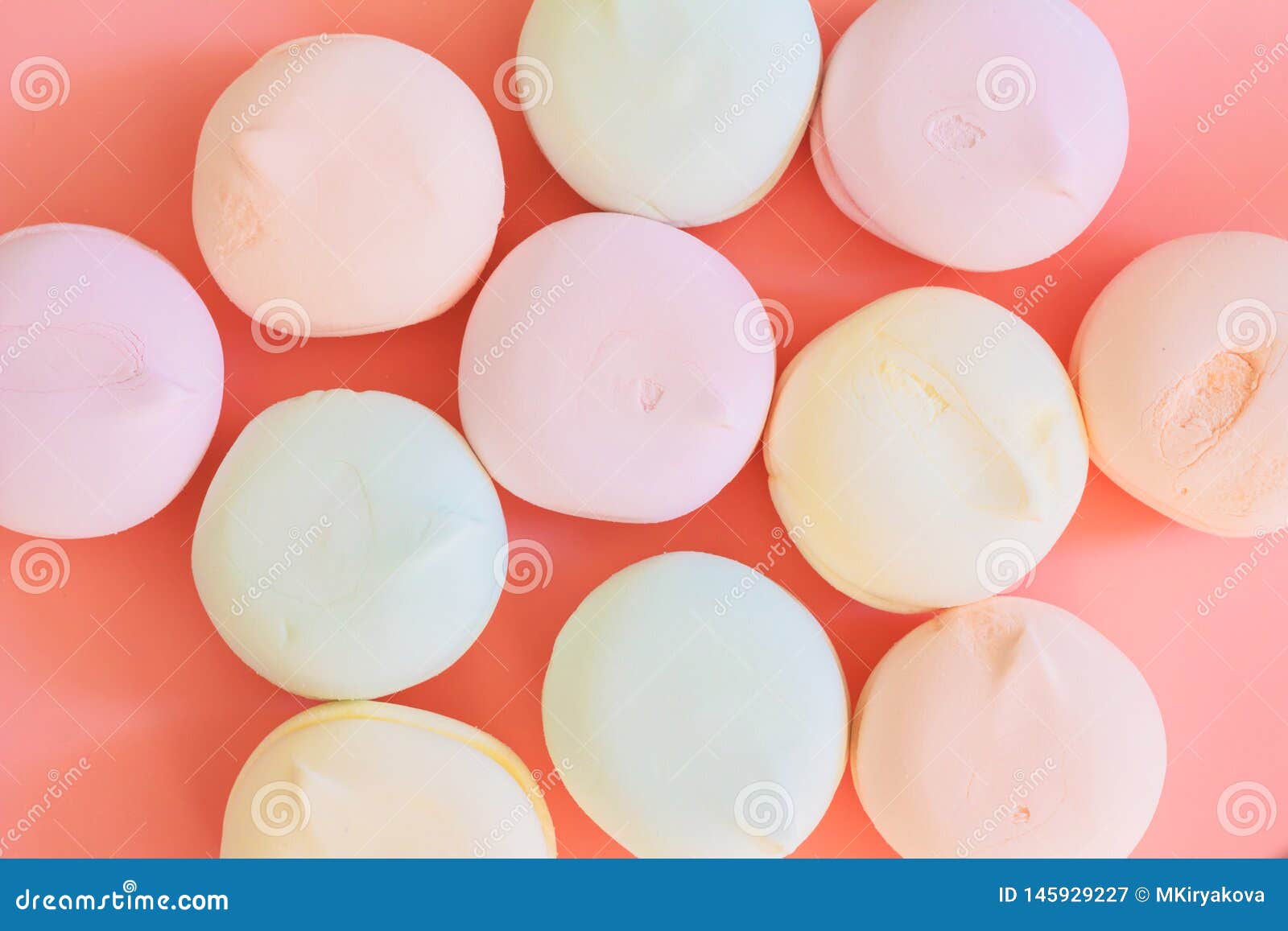 Marshmallow Round Shape on a Light Pink Background. Stock Image - Image ...