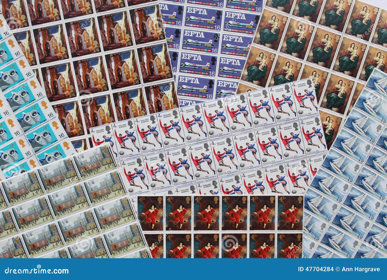 A Colourfull Collection Of Mint British Stamp Sheets Editorial Stock