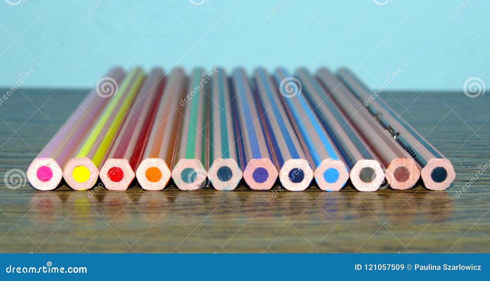 Crayons on table stock image. Image of crayons, reflective - 121057509