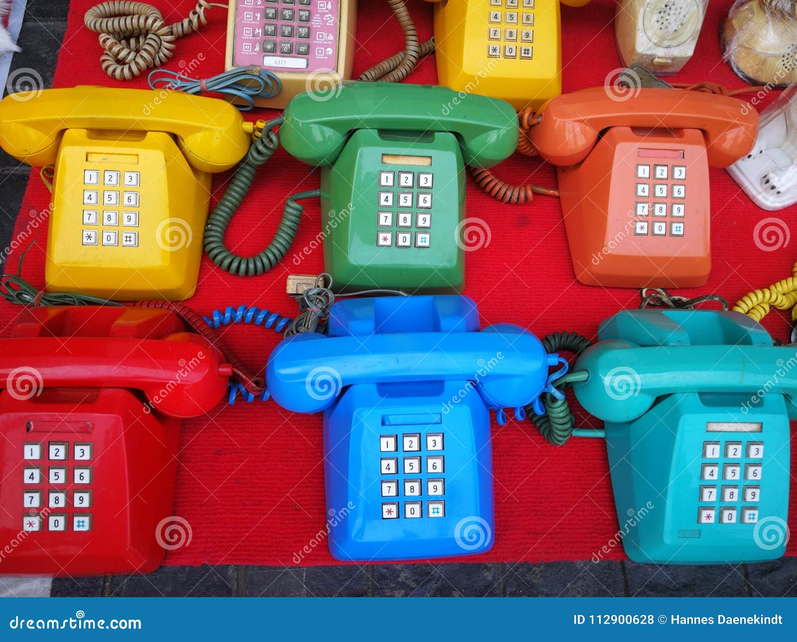 Colourfull old telephones editorial stock photo. Image of vintage ...