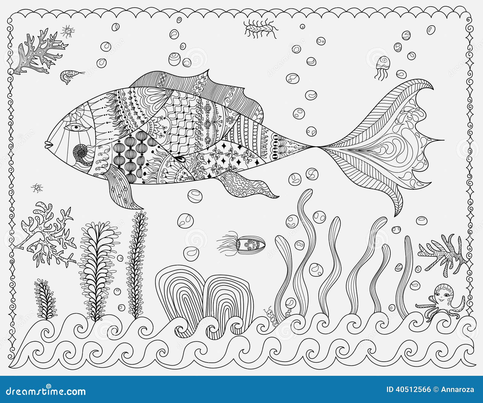 Colouring Abstract Fish. stock vector. Illustration of animal - 40512566